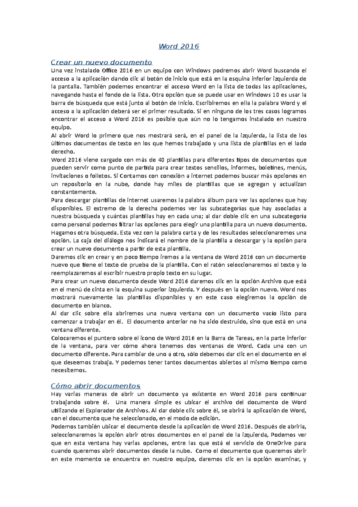 Word 2016 - Resumen de la Materia completo - Word 2016 Crear un nuevo ...