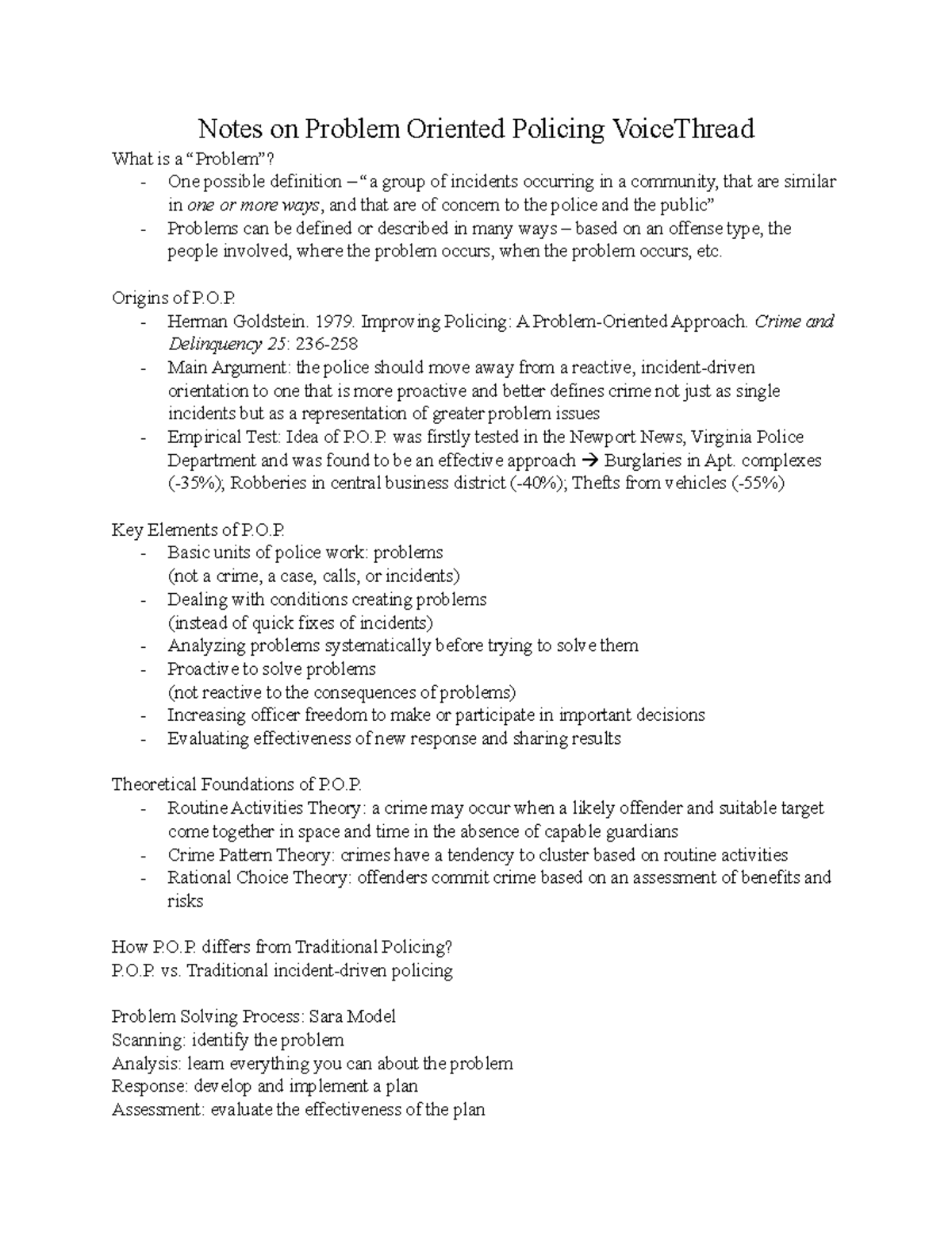 Notes on Problem Oriented Policing Voice Thread - Origins of P.O ...