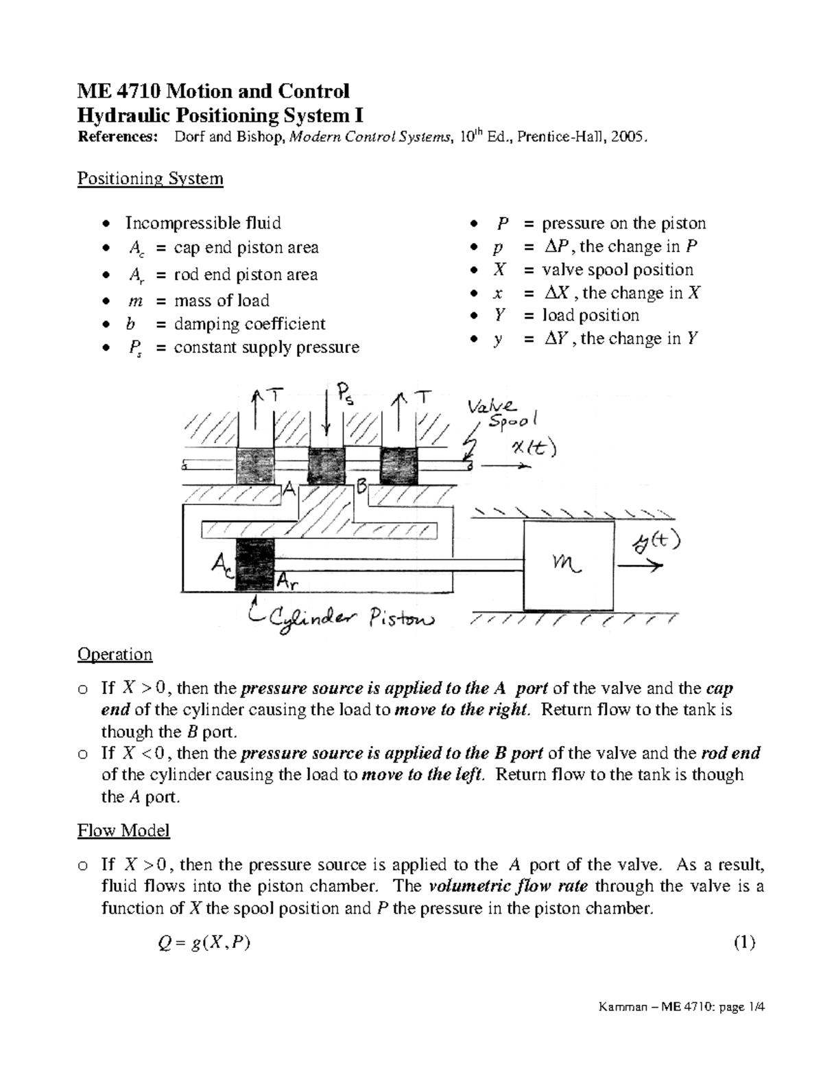ME471Hydraulic Positioning System 01 - ME 471 0 Motion and Control ...