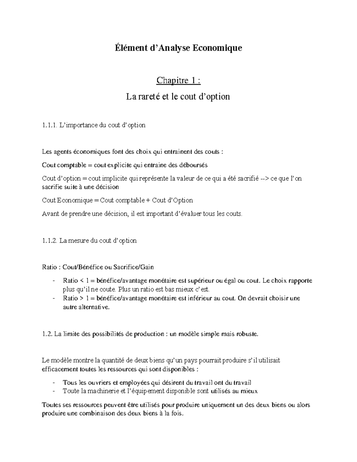 Élément d’Analyse Economique (Lecon 1) - Élément d’Analyse Economique ...