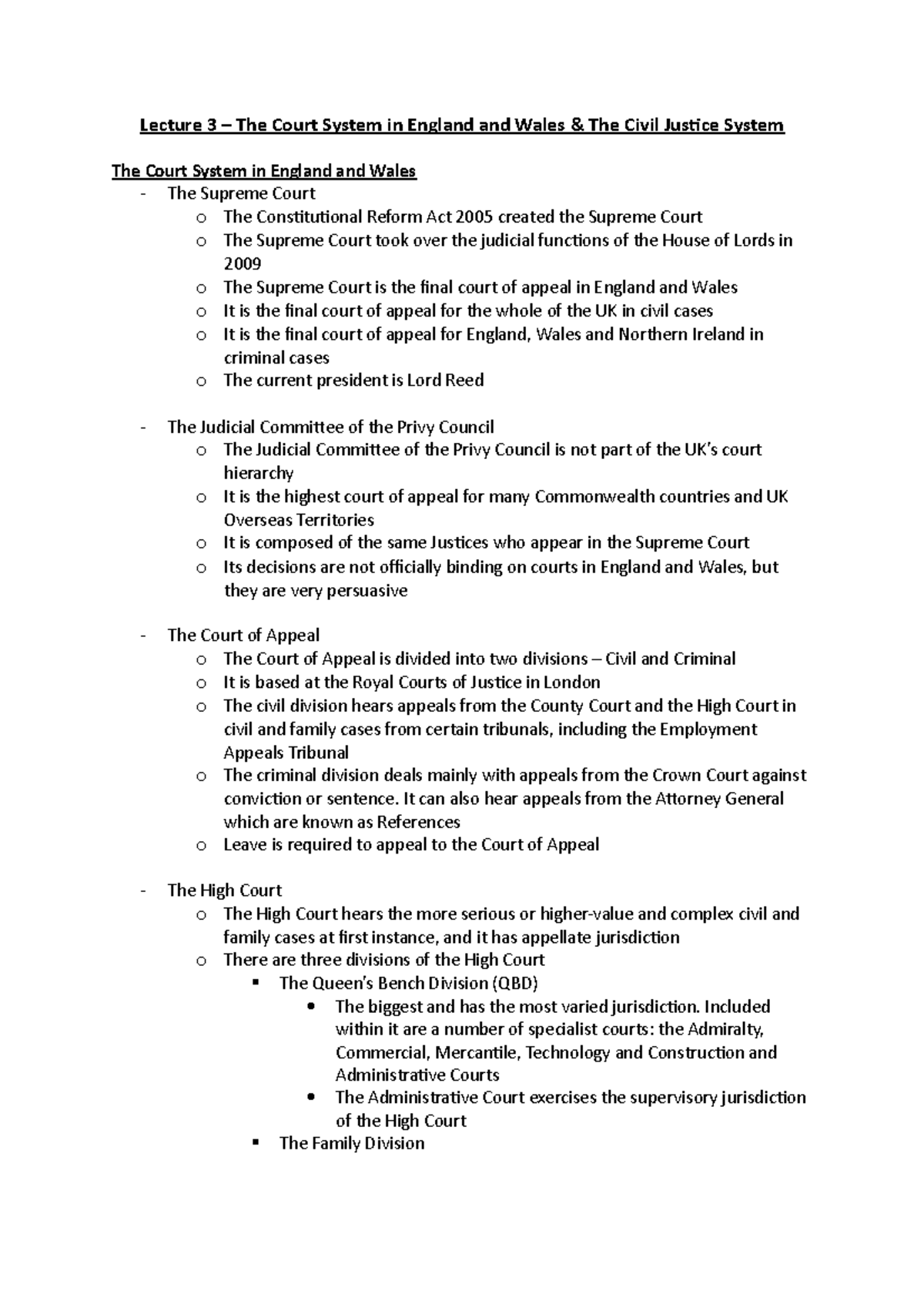 Lecture 3 - The Court Sytem in England and Wales & The Civil Justice ...