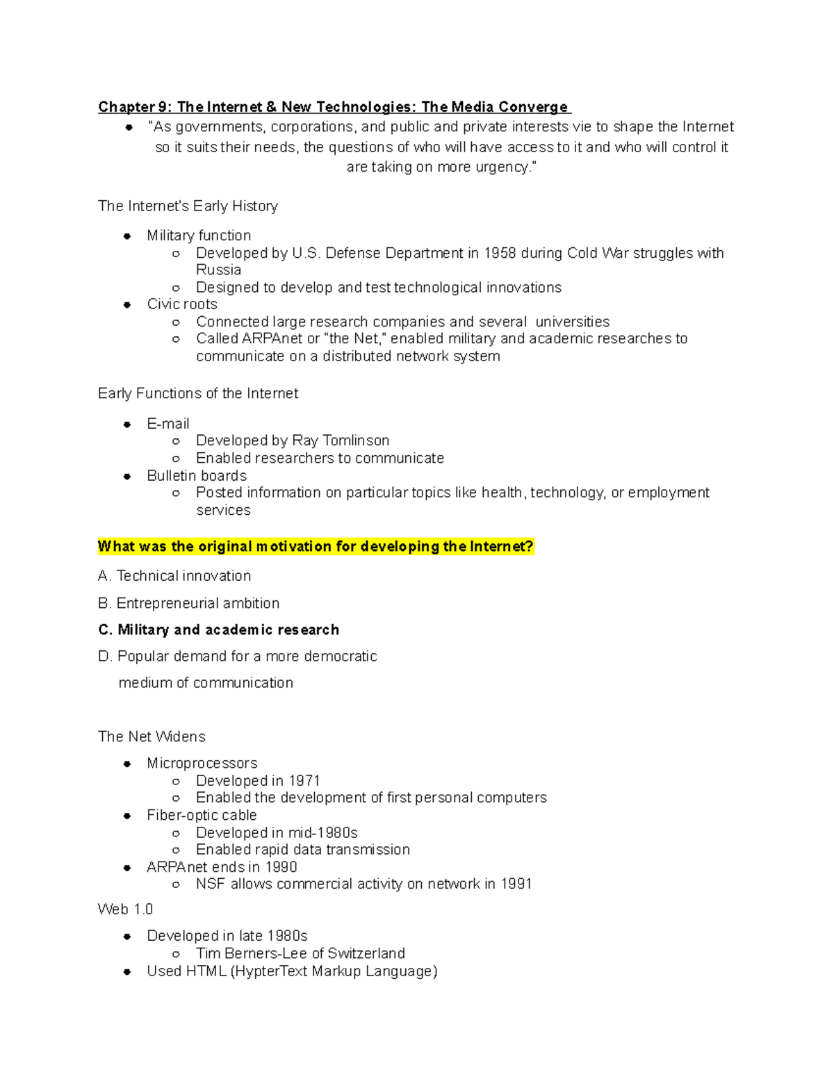 Chapter 9 & 10 & 11 - lecture notes - Chapter 9: The Internet & New ...