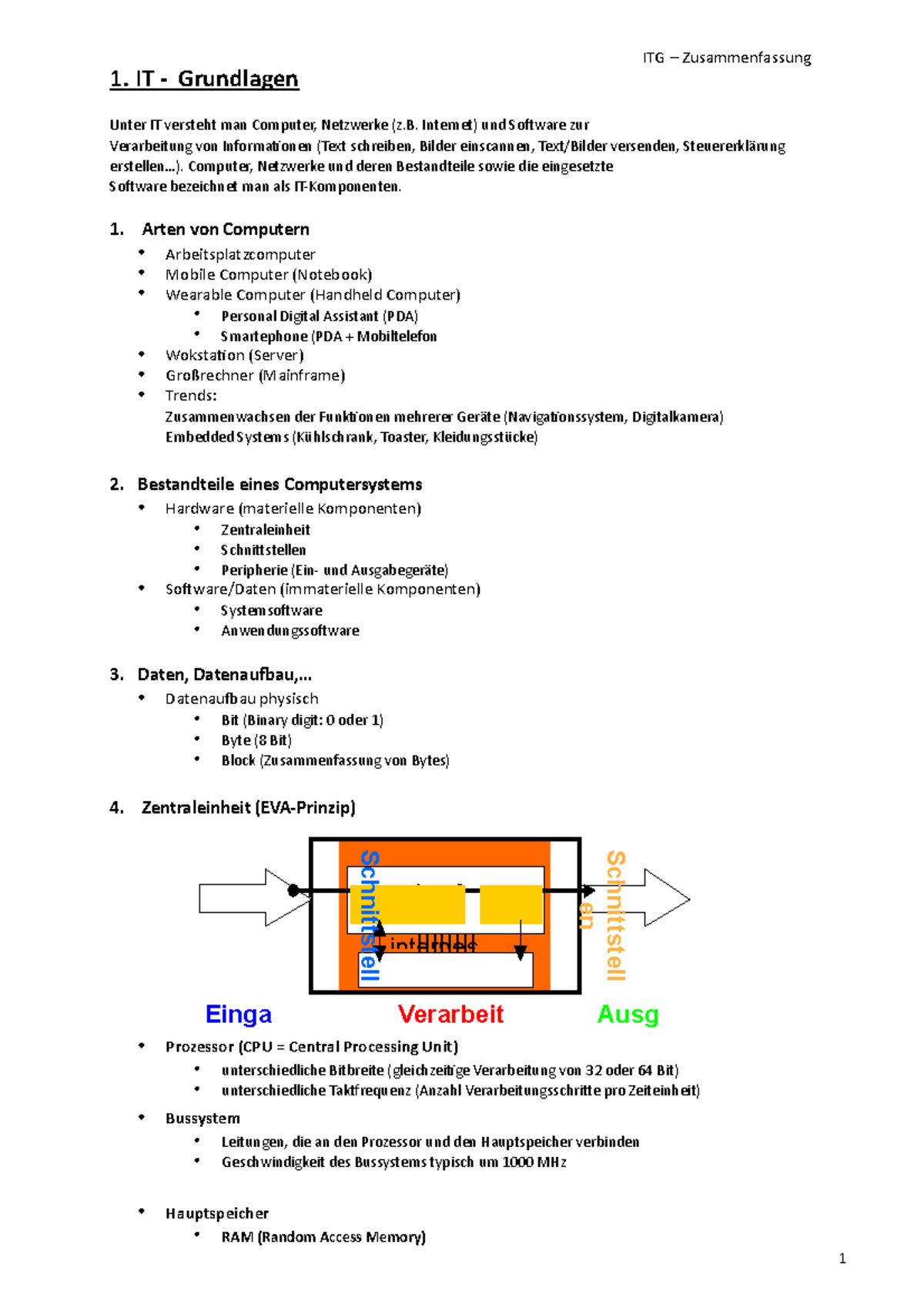 Zusammenfassung ITG - 1. IT - Grundlagen ####### Unter IT versteht man ...