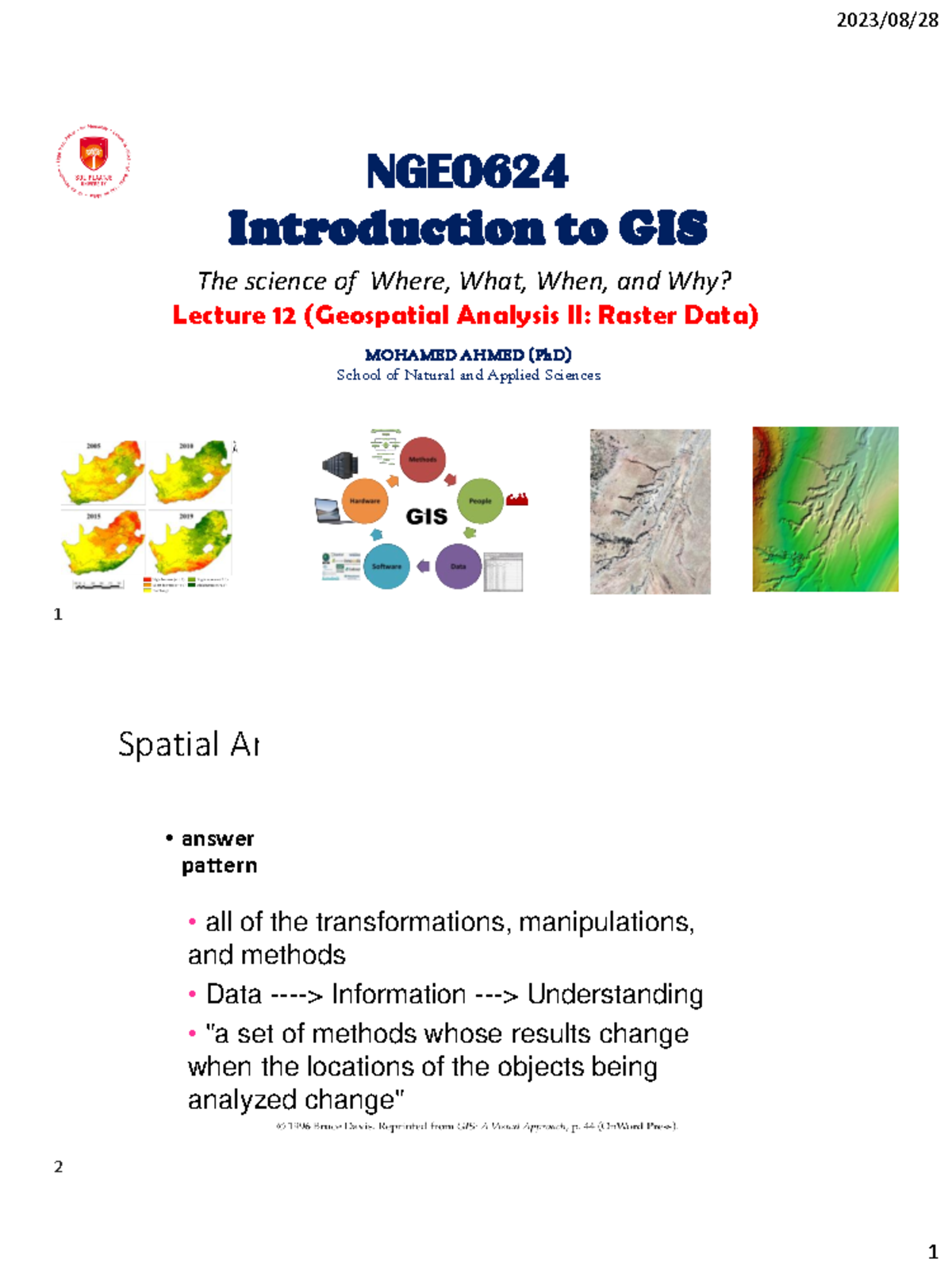 Lecture 12 Geospatial Analysis Ii Raster Data Ngeo62 4 Introduction To Gis The Science Of