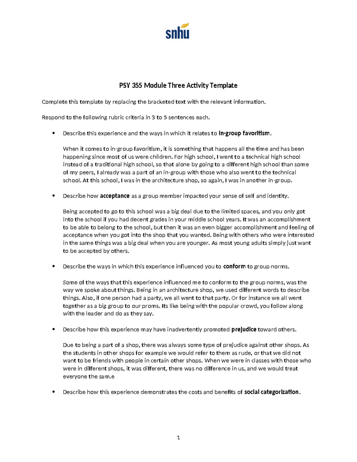 PSY 355 Module Three - PSY 355 Module Three Activity Template Complete ...