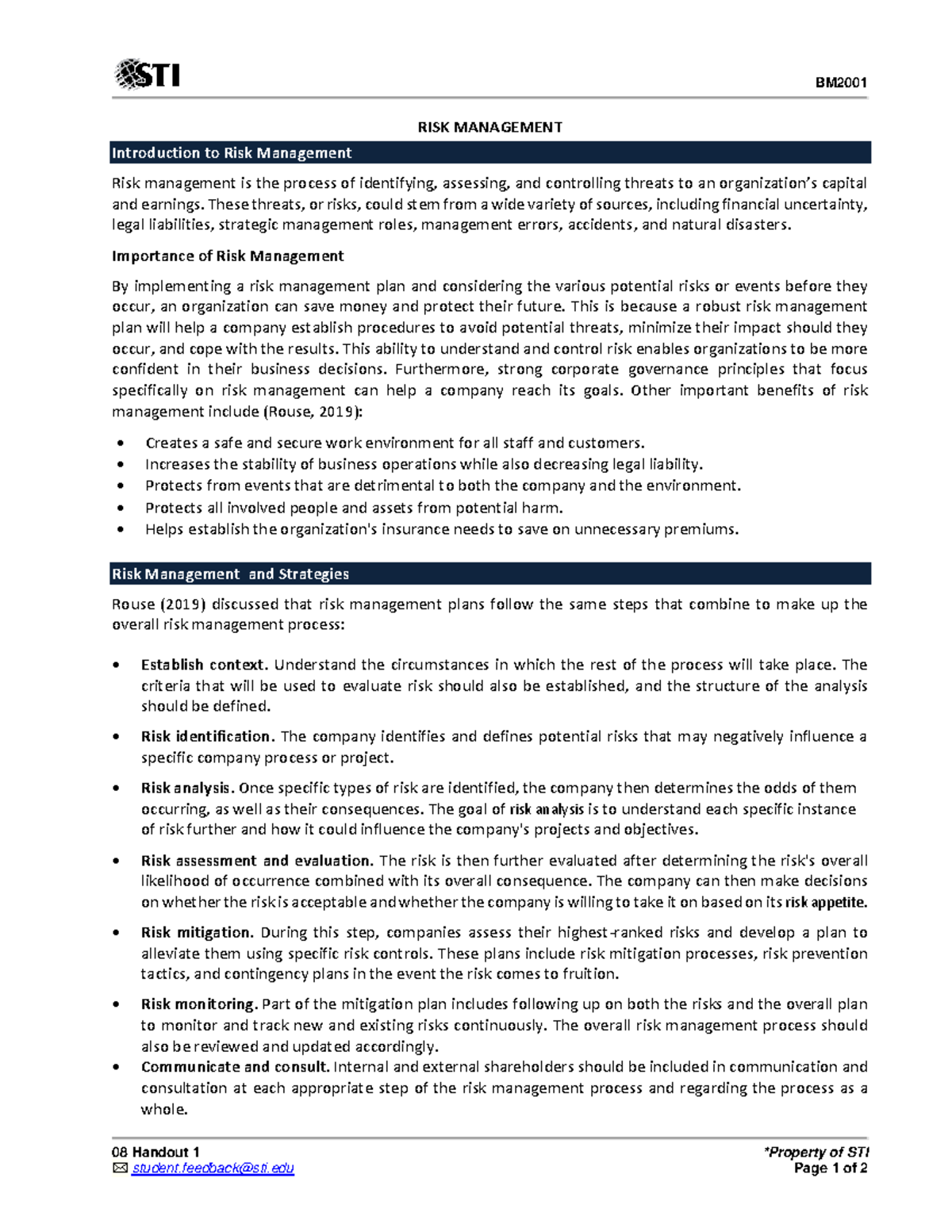 08 Handout 1(12) - N/A - BM 08 Handout 1 *Property of STI student@sti Page 1 of 2 RISK ...
