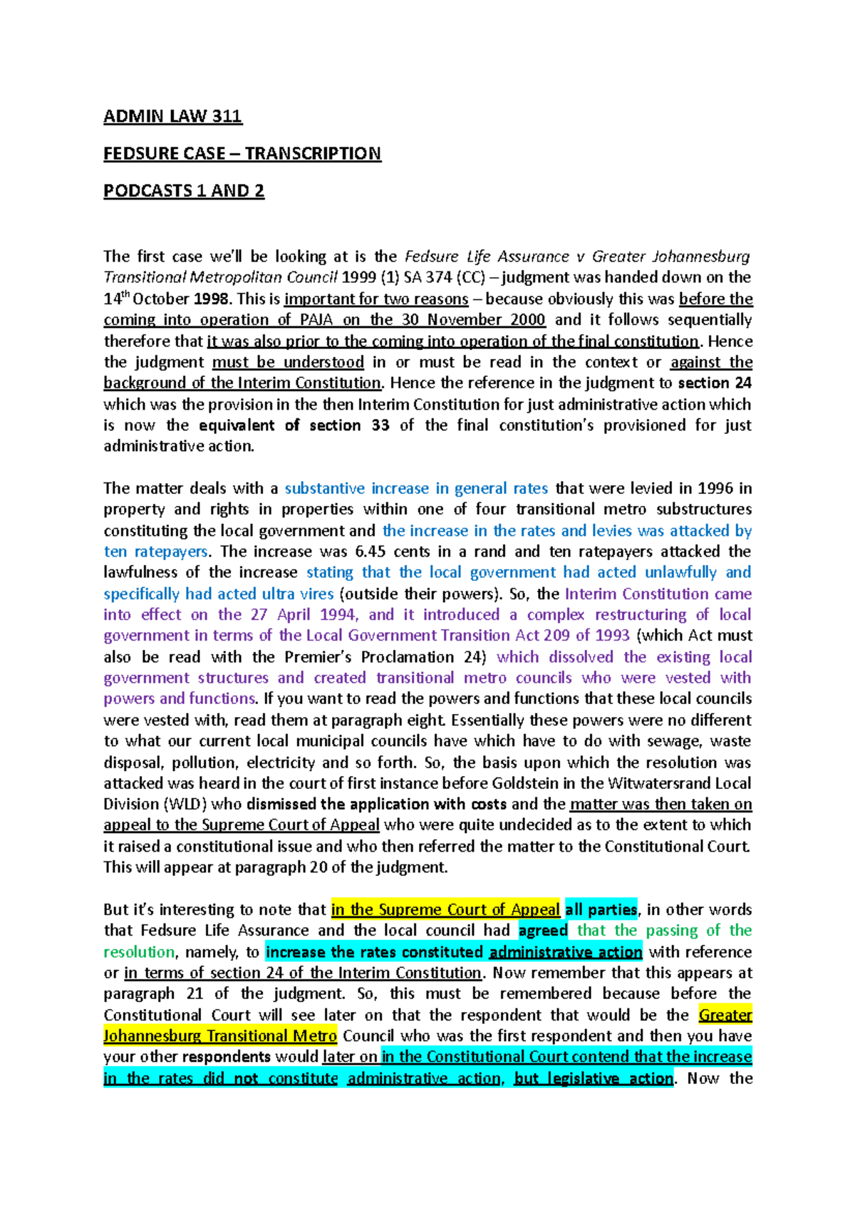 Fedsure Life Assurance case - ADMIN LAW 311 FEDSURE CASE ...