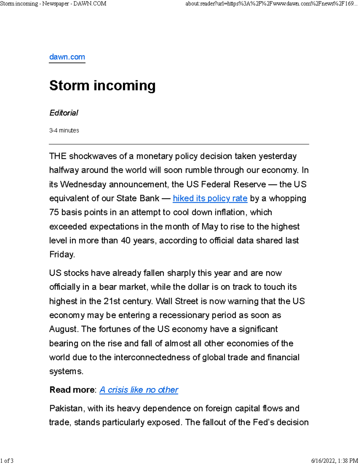 Storm incoming - Newspaper - DAWN - dawn Storm incoming Editorial 3-4 ...