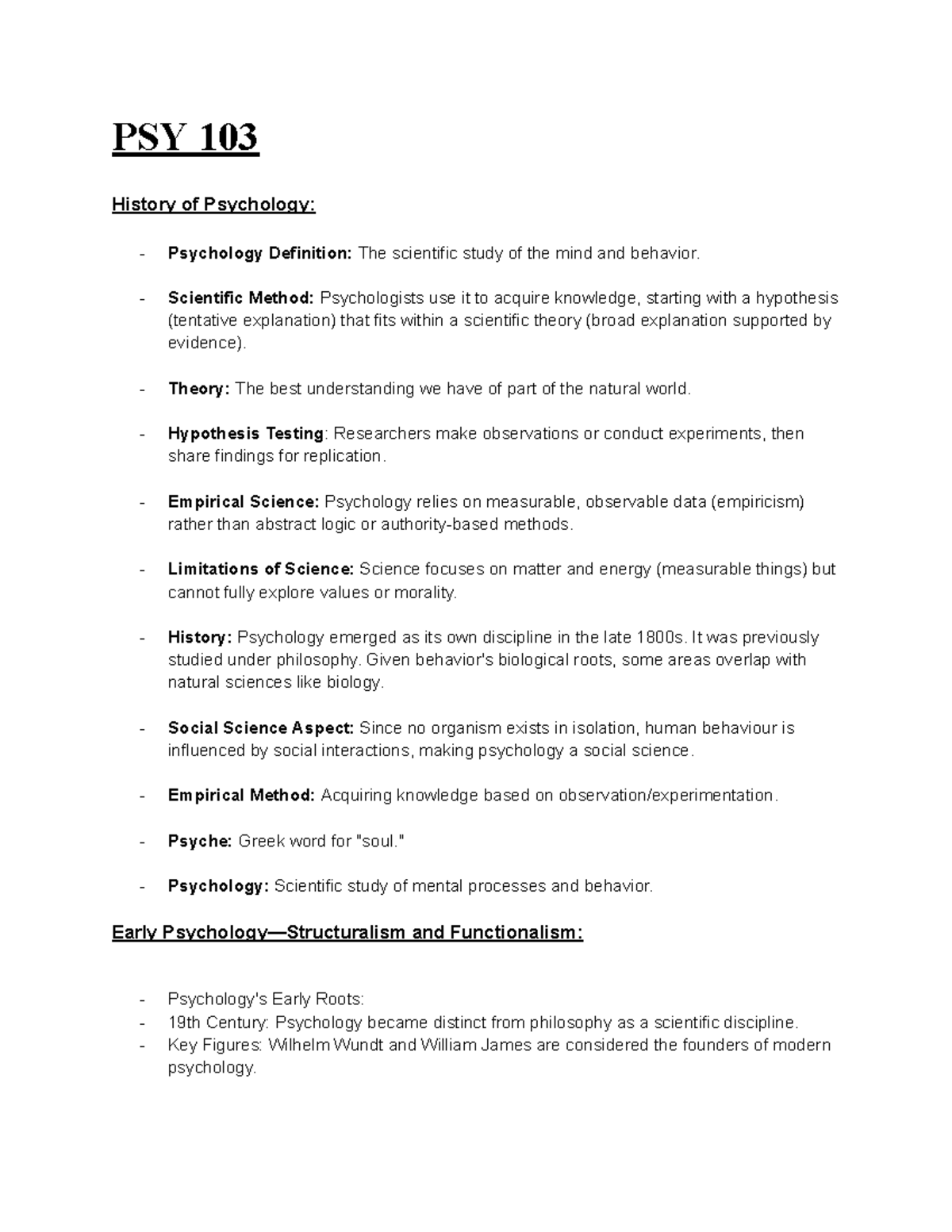 PSY 103 Notes - PSY 103 History of Psychology: Psychology Definition ...