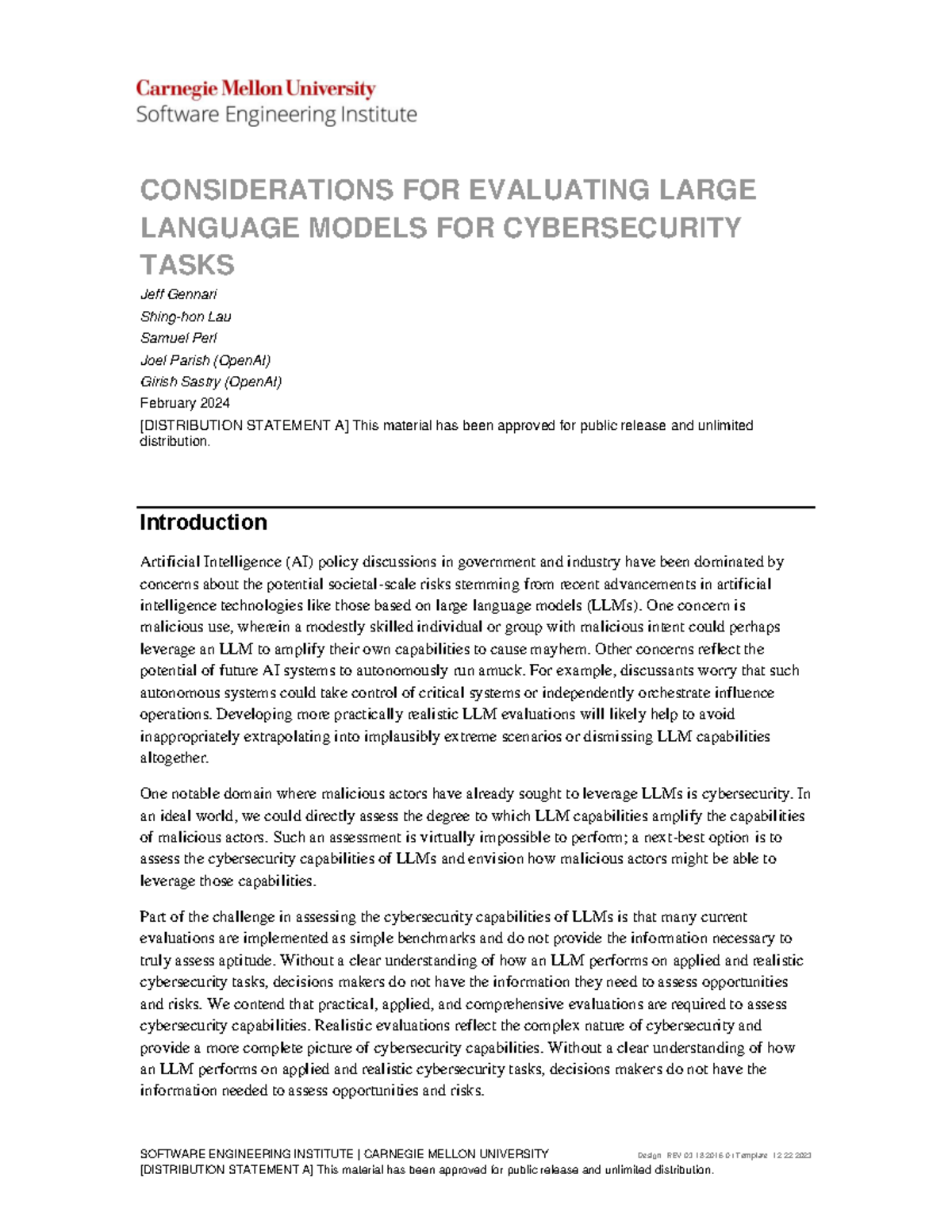 Considerations For Evaluating Large Language Models For Cybersecurity