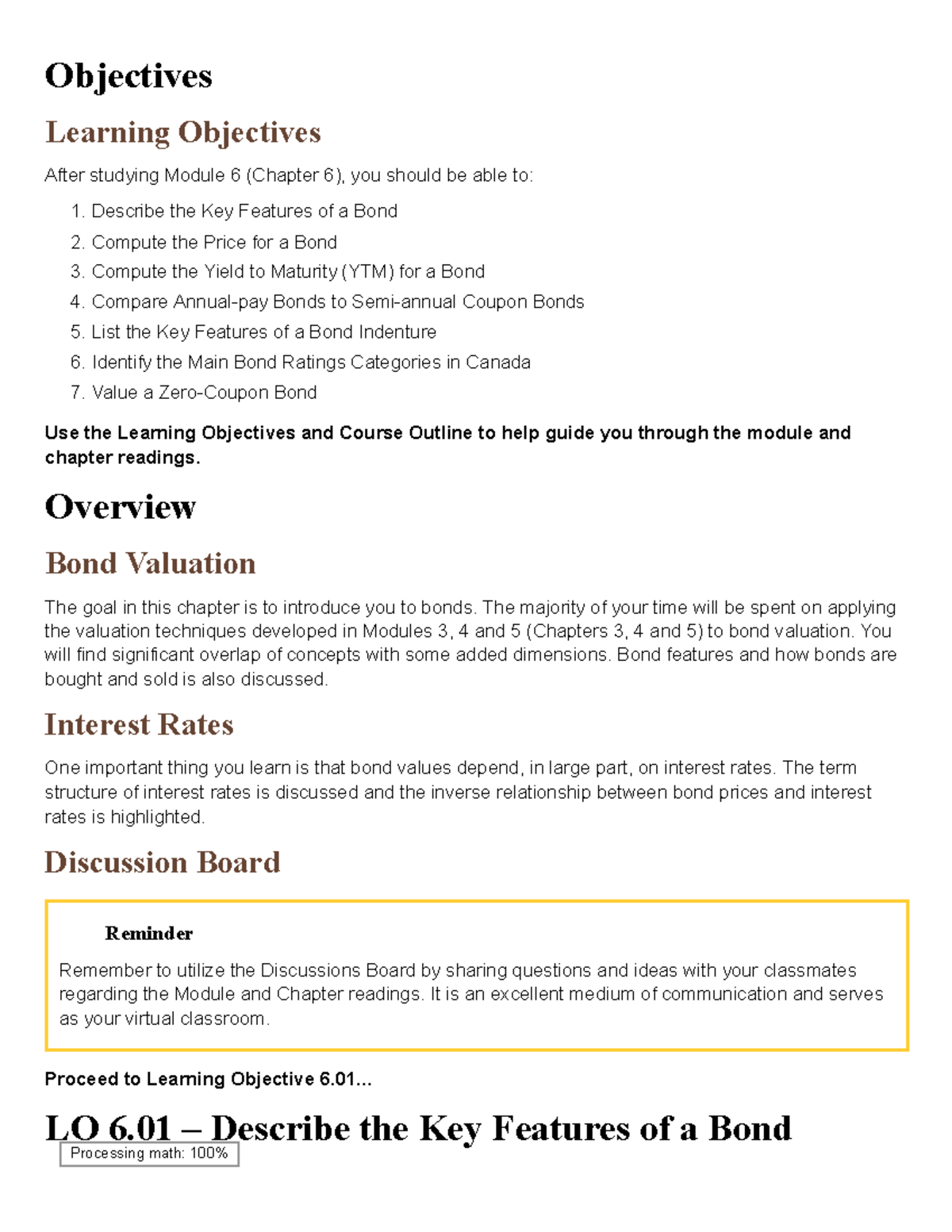 CFIN300, Module 6 - Objectives - Objectives Learning Objectives After studying Module 6 (Chapter ...