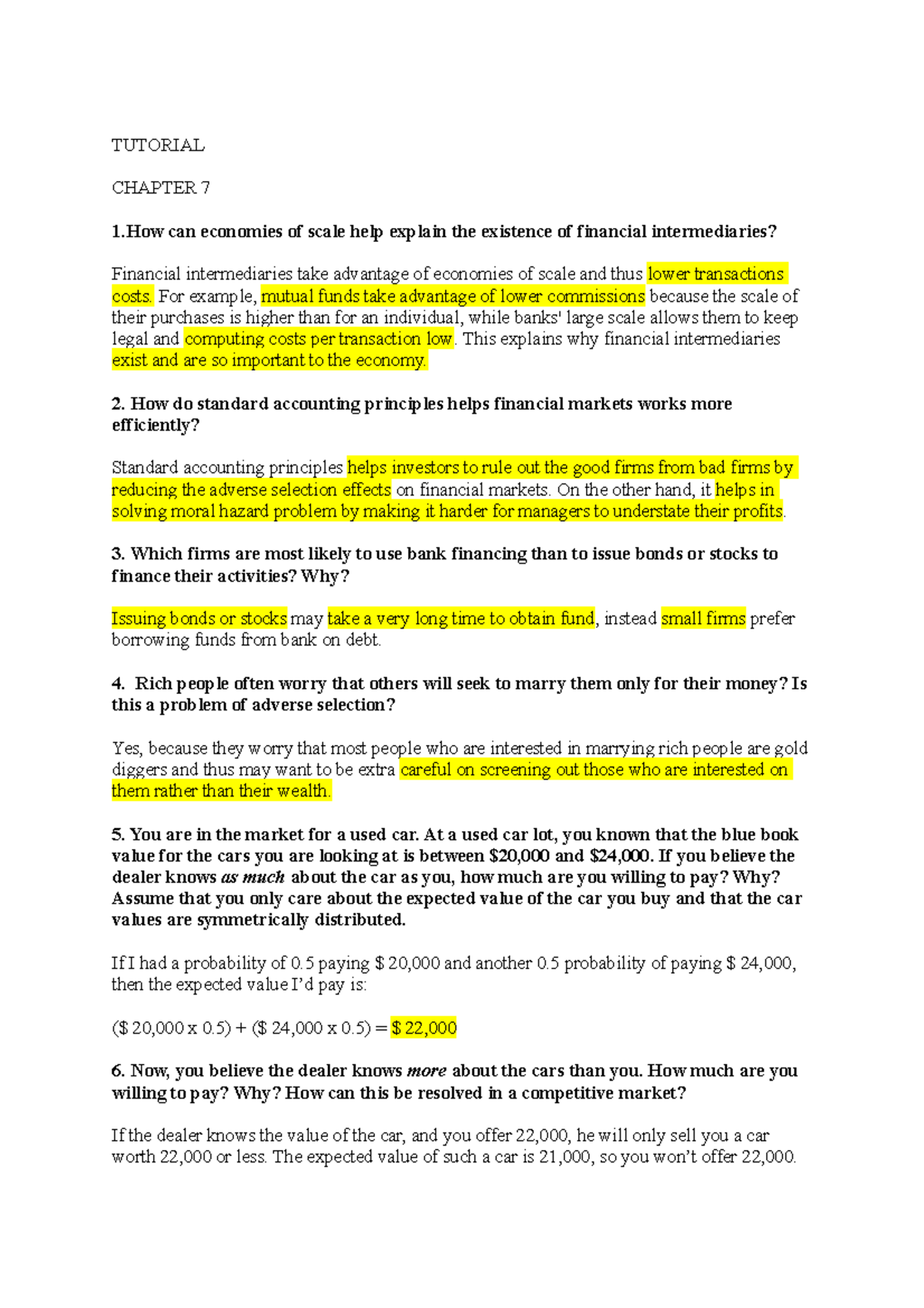 Tutorial C 7 answers - TUTORIAL CHAPTER 7 1 can economies of scale help explain the existence of ...