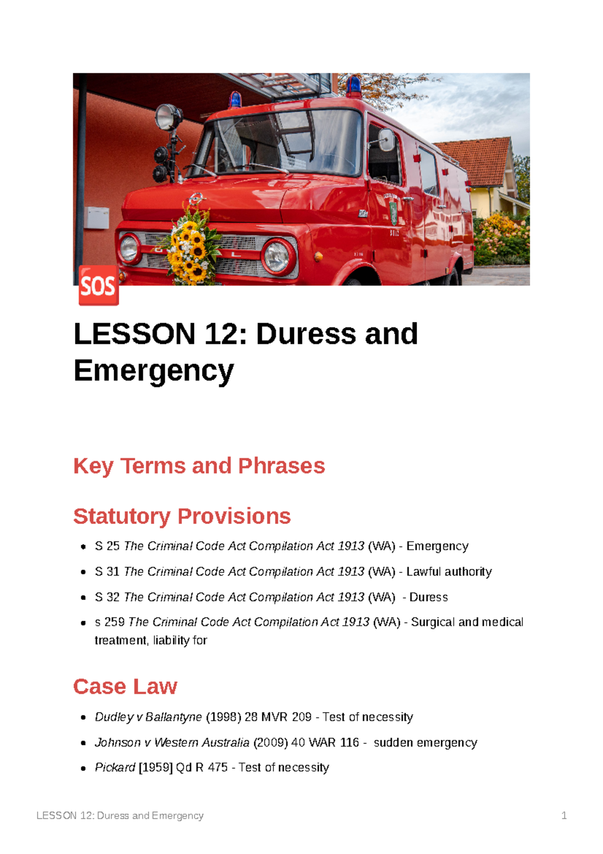 Lesson 12 Duress and Emergency - Ê LESSON 12: Duress and Emergency Key ...