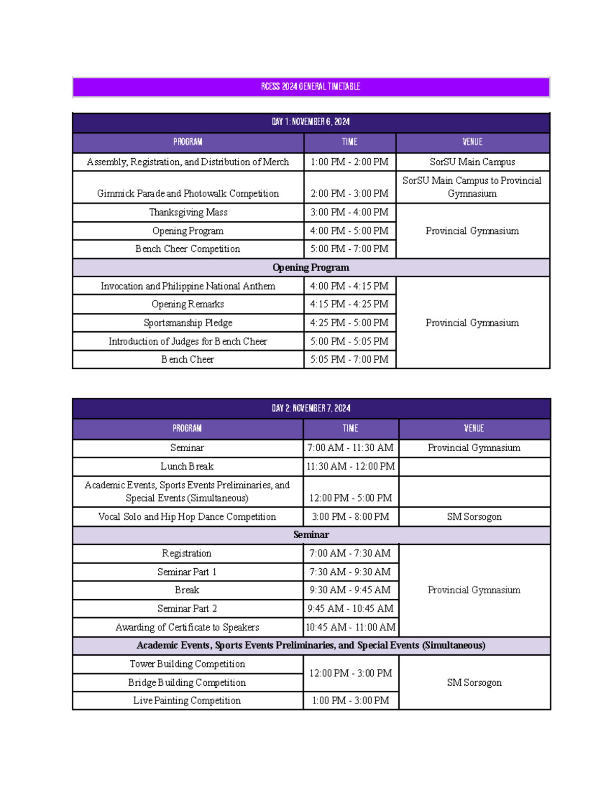 Rcess 2024 General Timetable - RCESS 2024 GENERAL TIMETABLE DAY 1 ...