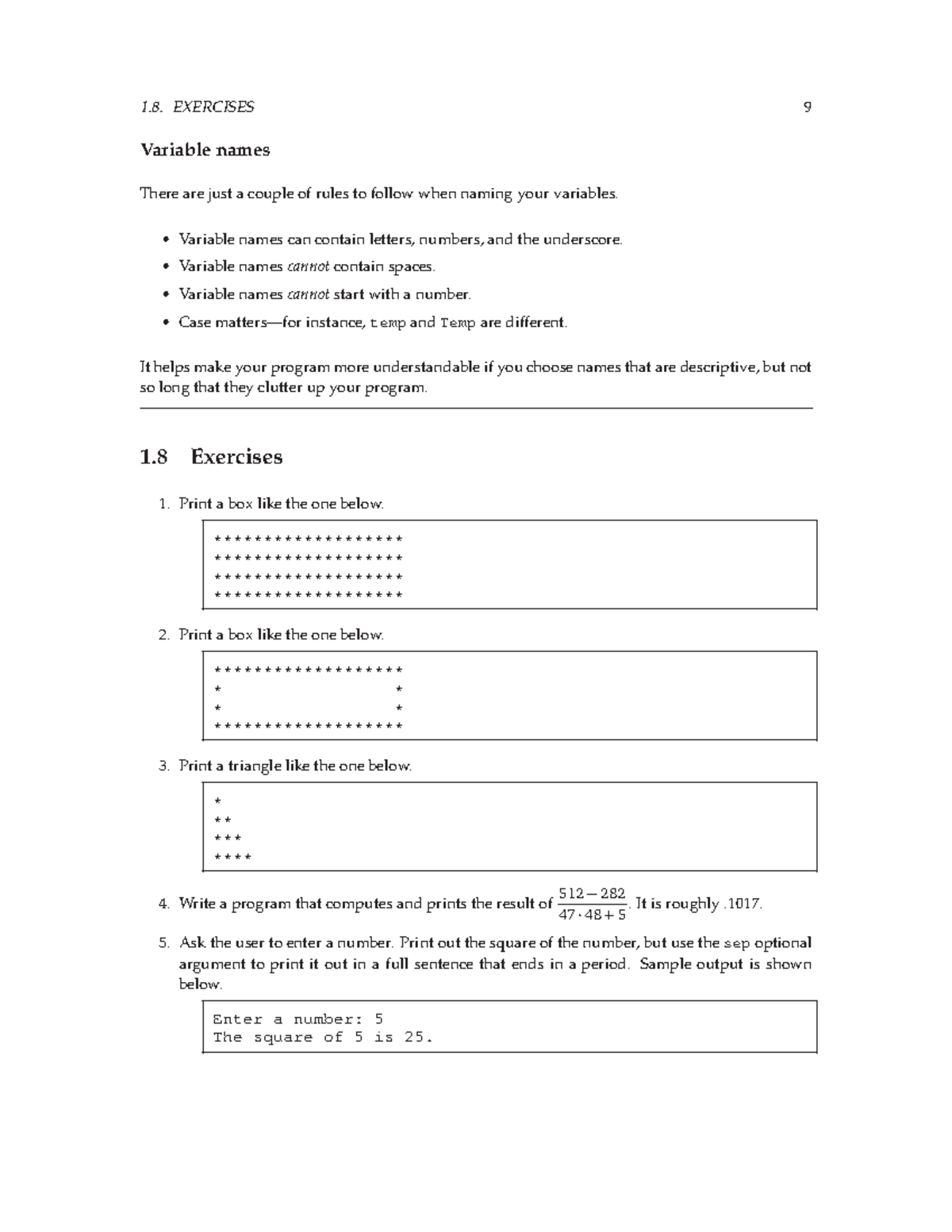 Assignment 01 - 1. EXERCISES 9 Variable names There are just a couple ...