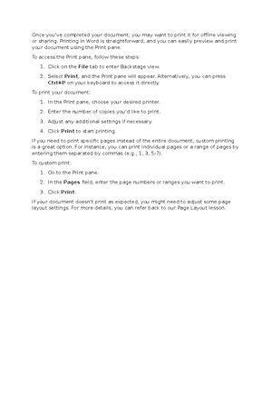 Printing Documents - Printing a Document: To print a document in Word ...