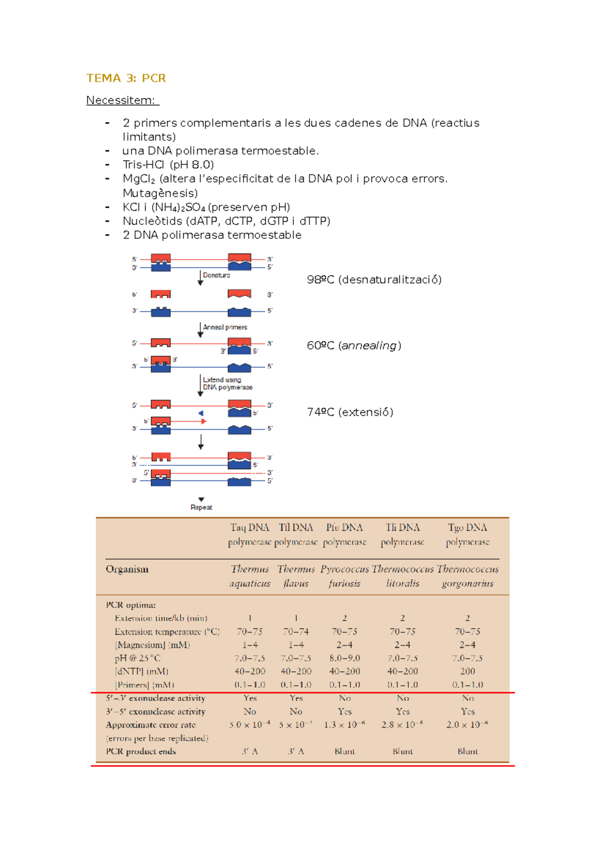 TEMA 3 - PCR - TEMA 3: PCR Necessitem: 2 primers complementaris a les dues cadenes de DNA ...