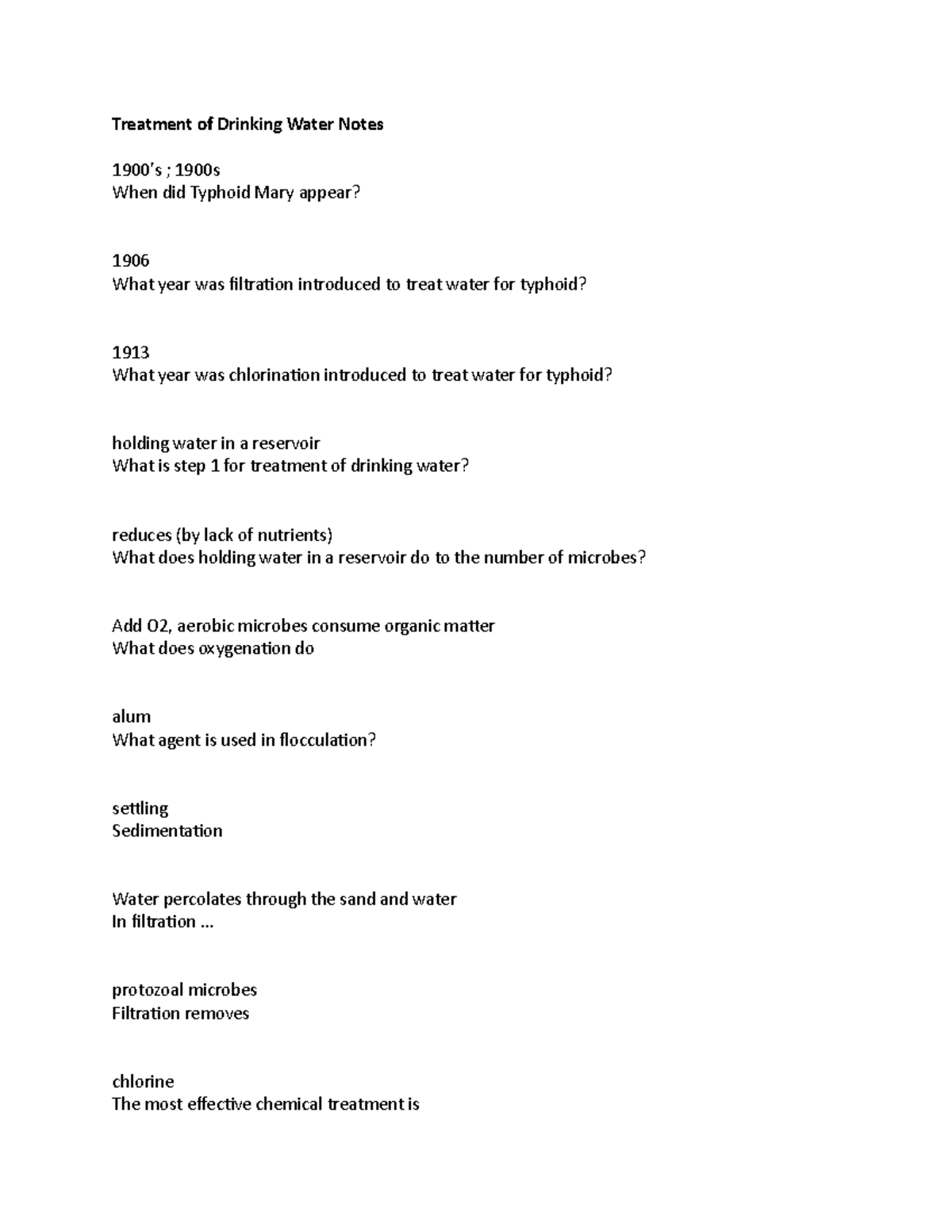 Treatment of Drinking Water Notes - .. protozoal microbesFiltration ...