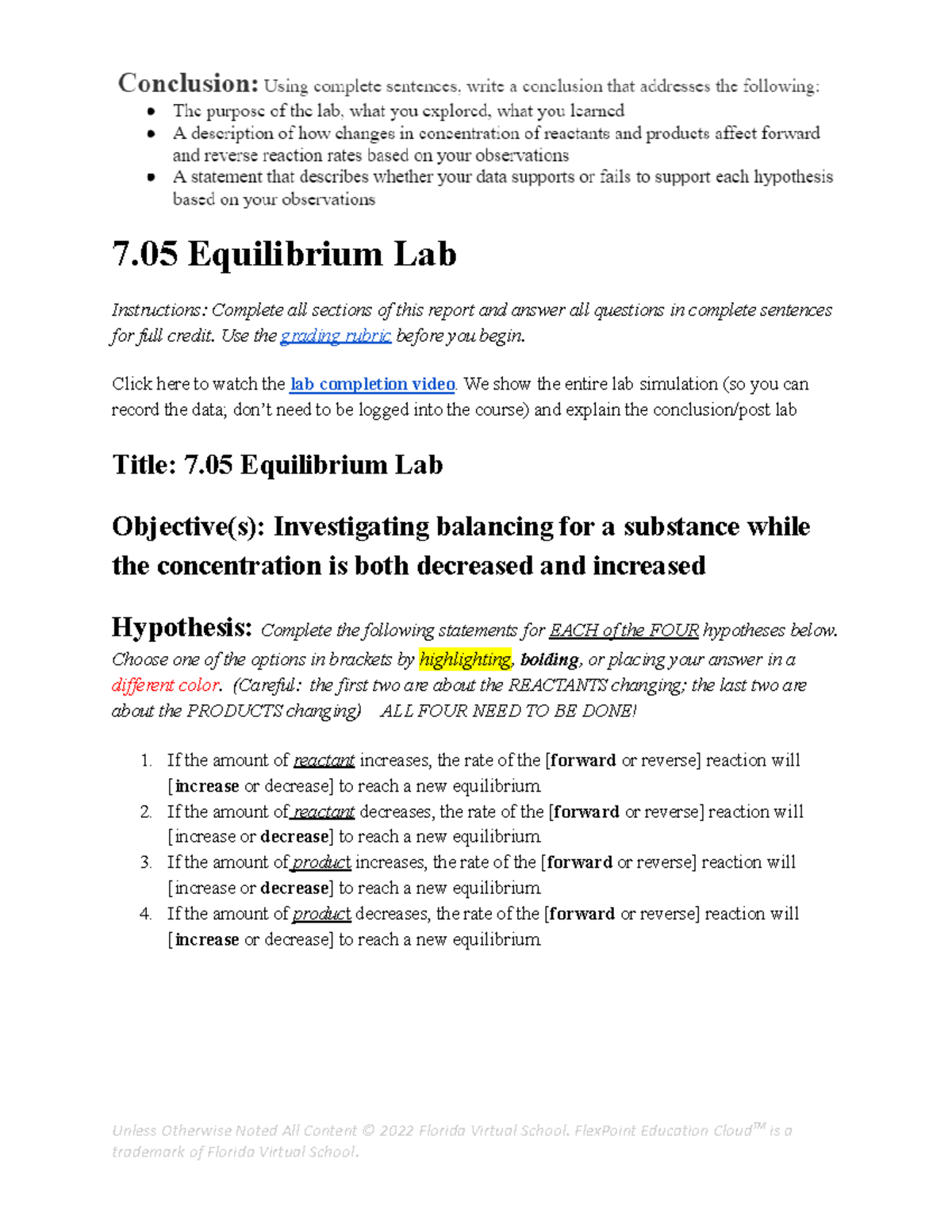 7.05 Equilibrium - 7 Equilibrium Lab Instructions: Complete all ...