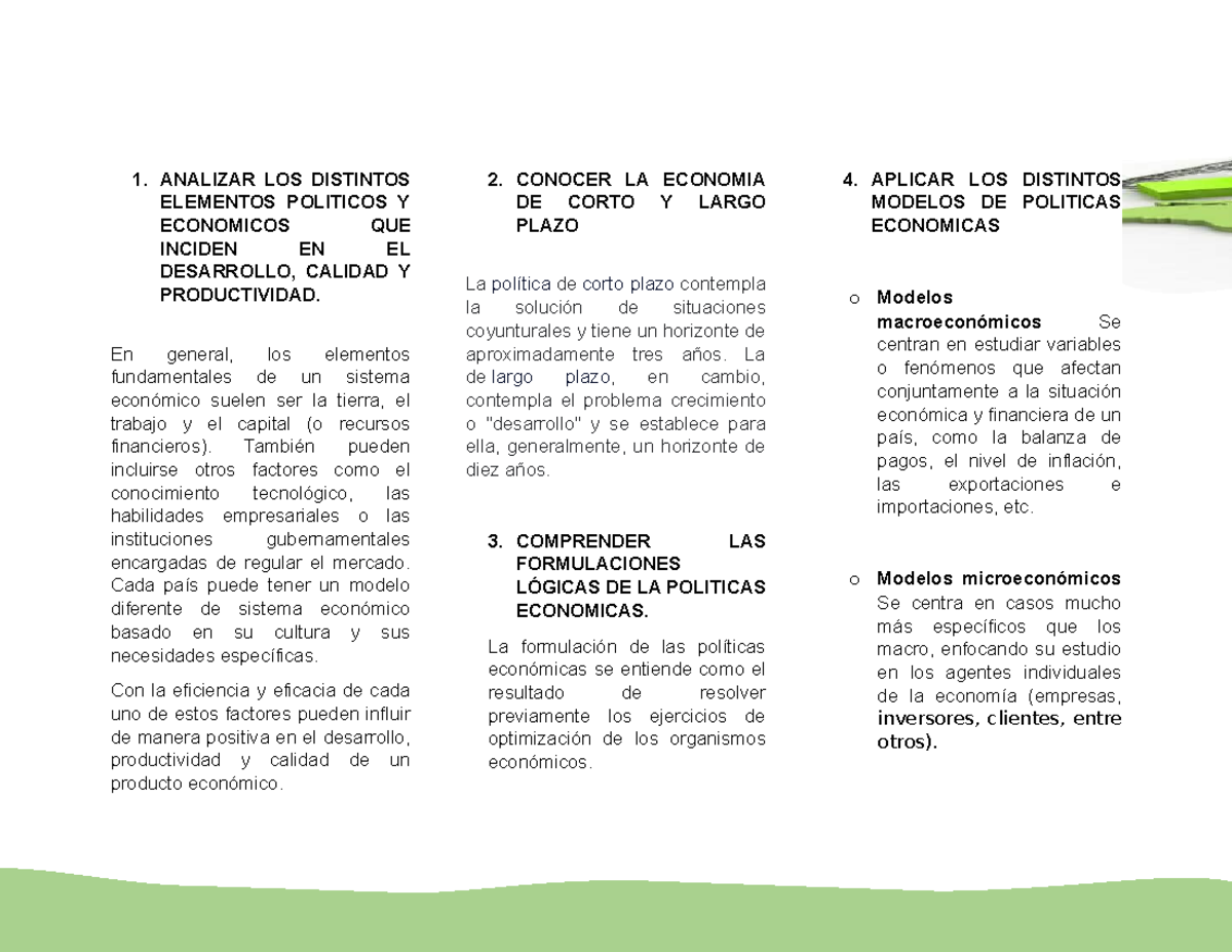 Triptico - 1. ANALIZAR LOS DISTINTOS ELEMENTOS POLITICOS Y ECONOMICOS ...