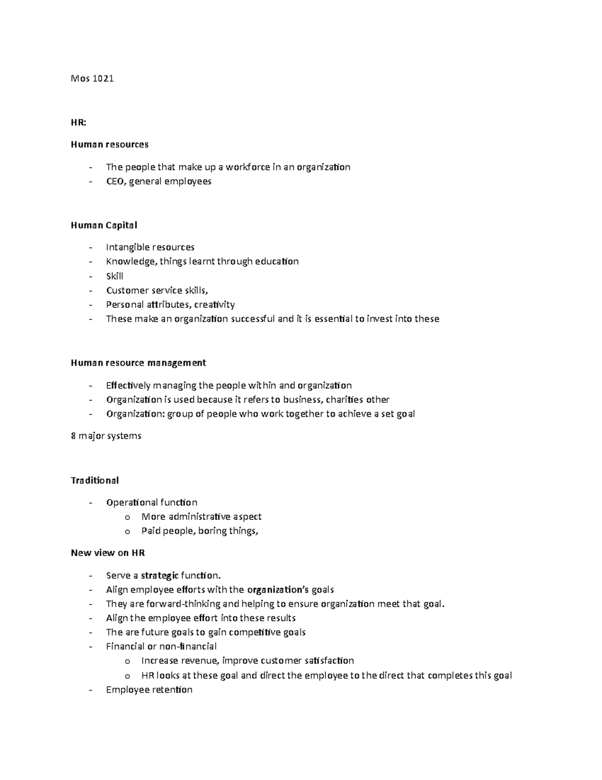 Mos 1021- Unit 1,2 - A few notes from lecture - Mos 1021 HR: Human ...