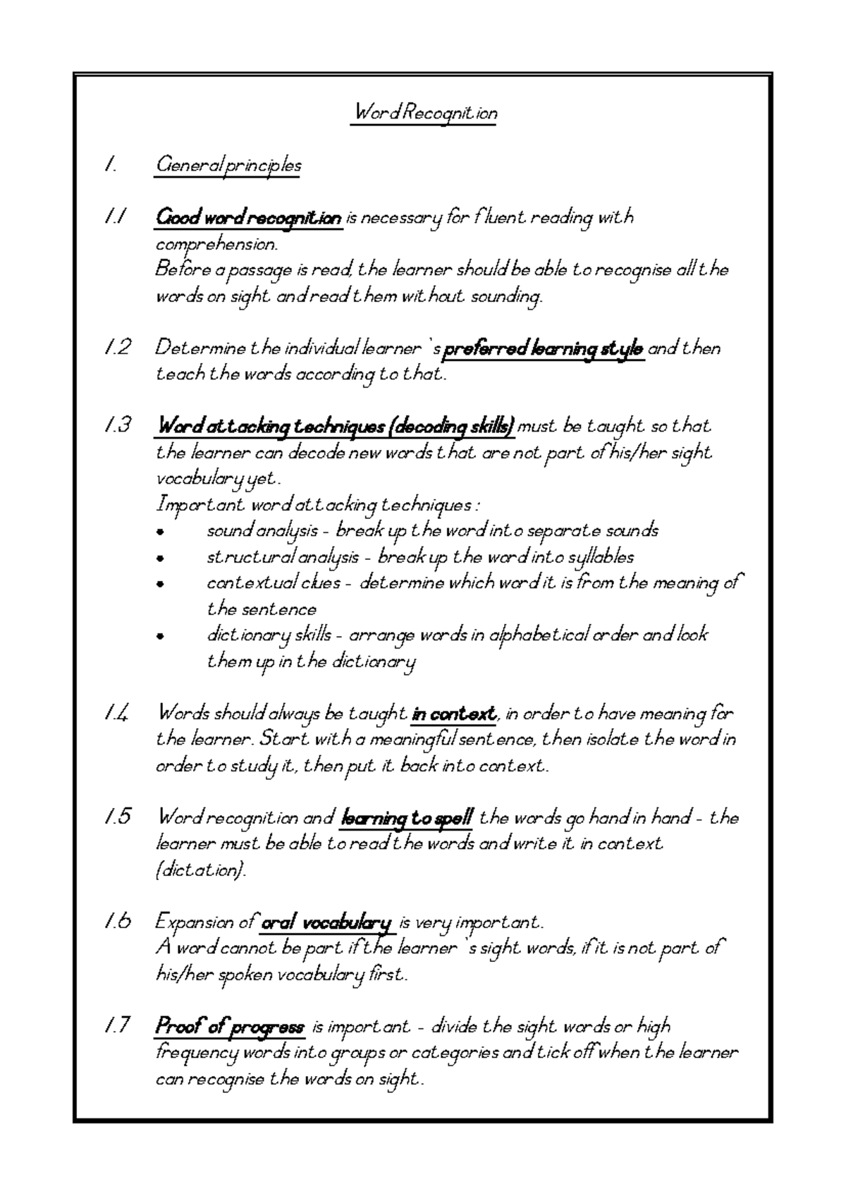 WORD Recognition (Principles)(1) - Word Recognition General principles ...