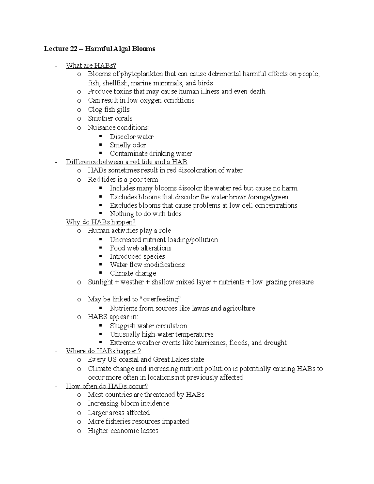 Lecture 22 – Harmful Algal Blooms - Lecture 22 – Harmful Algal Blooms ...