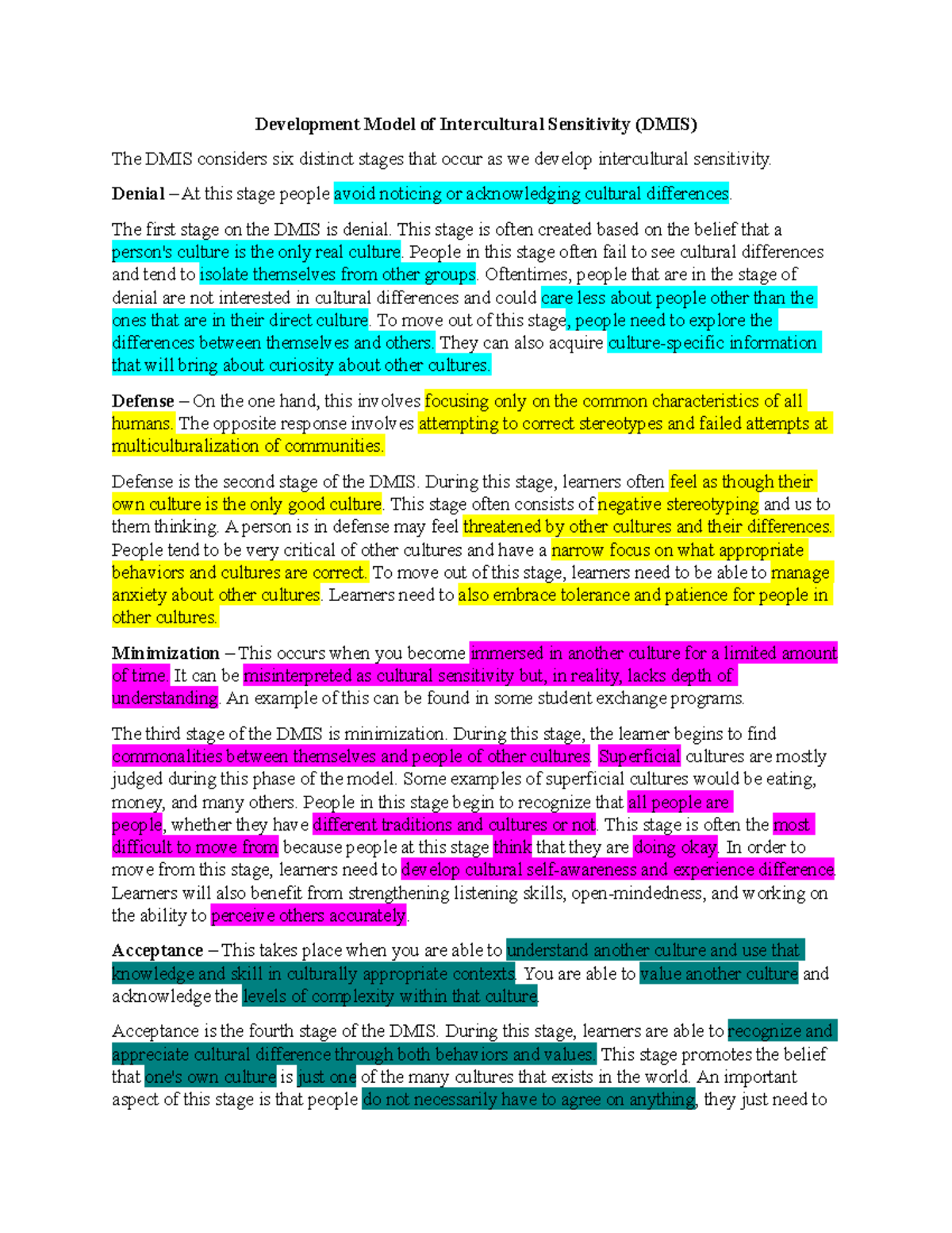 Development Model of Intercultural Sensitivity - Denial – At this stage ...