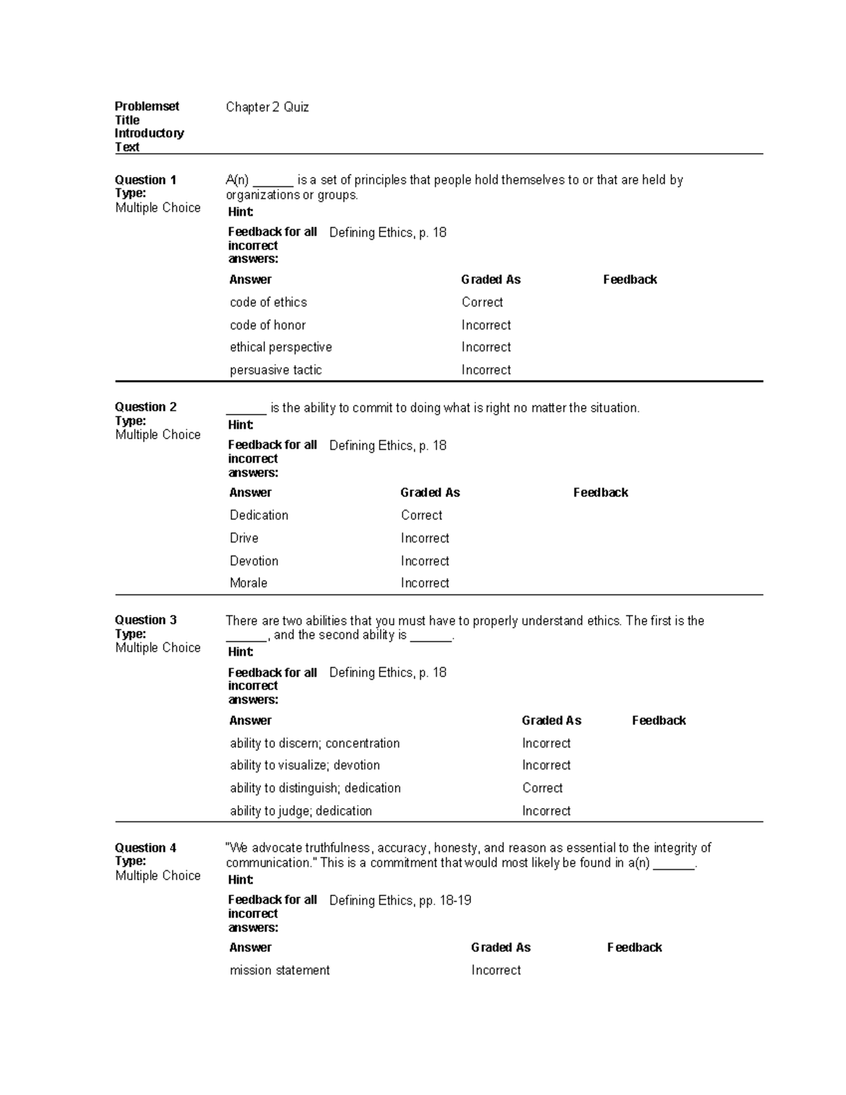 Chapter 2 Quiz - BSCOM/100T - Problemset Title Chapter 2 Quiz Introductory Text Question 1 Type ...