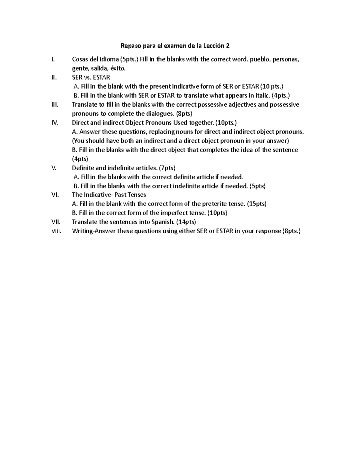 Repaso para el examen de la Lección 2 2021 - Cosas del idioma (5pts ...