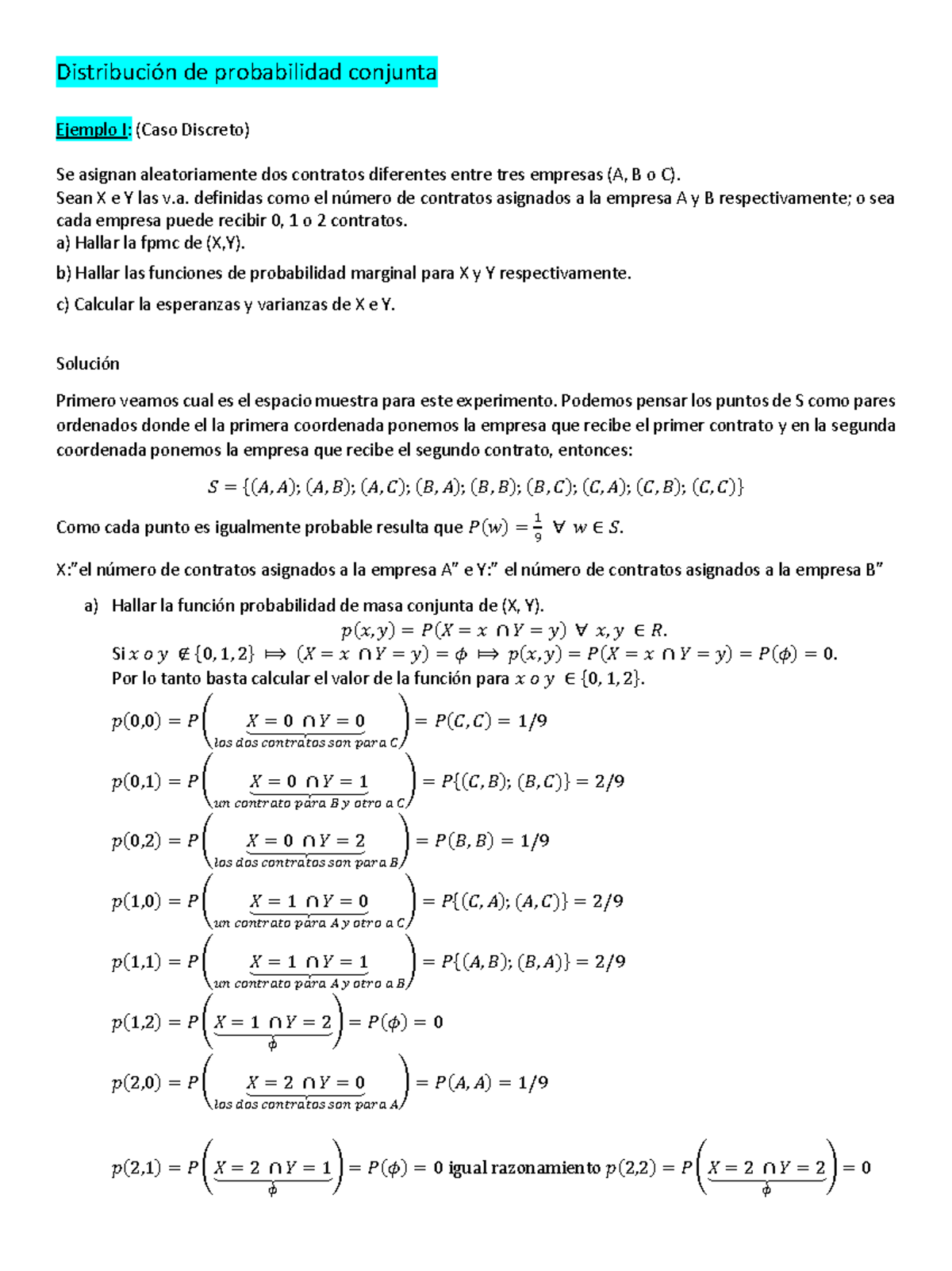 Ejemplos de probabilidad conjunta - DistribuciÛn de probabilidad ...