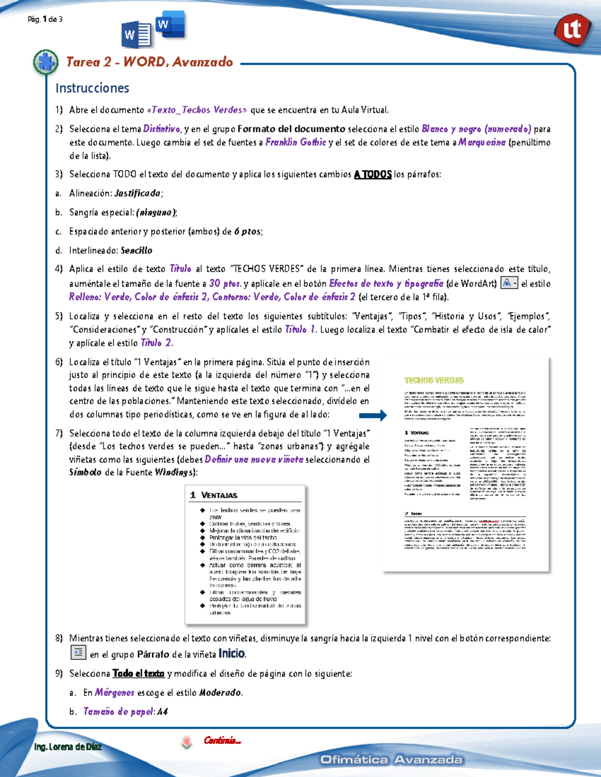 Tarea 2 Word-Avanzado - instructions - Pág. 1 de 3 Ing. Lorena de Díaz ...