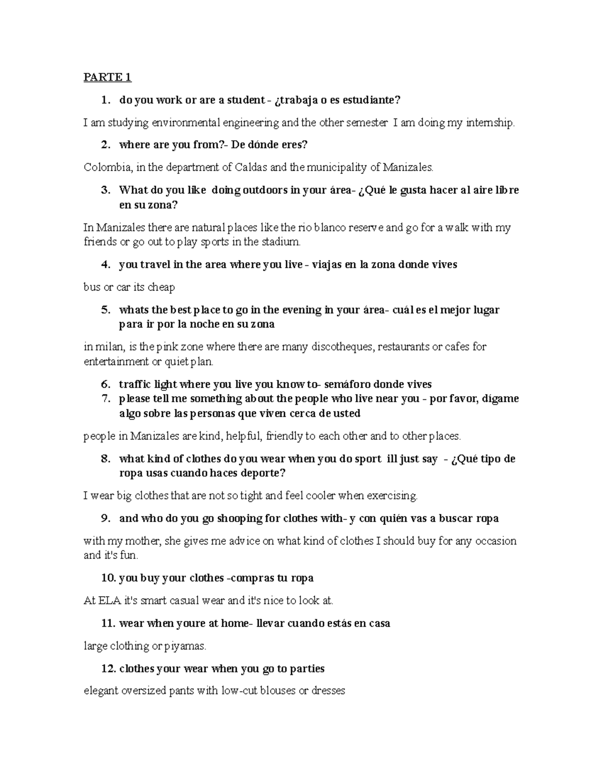 Speaking KEY A2 - Material de estudio - PARTE 1 1. do you work or are a ...