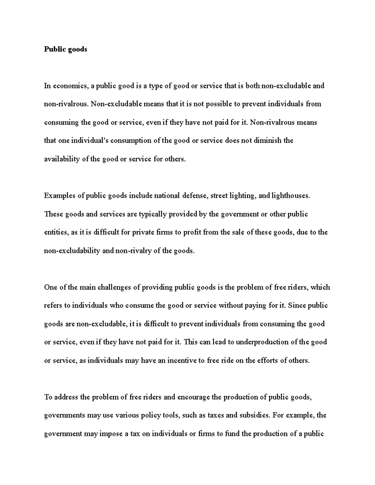 Econ 56-58 - Prof. Gligiotti - Intro to Microeconomics - Public goods ...