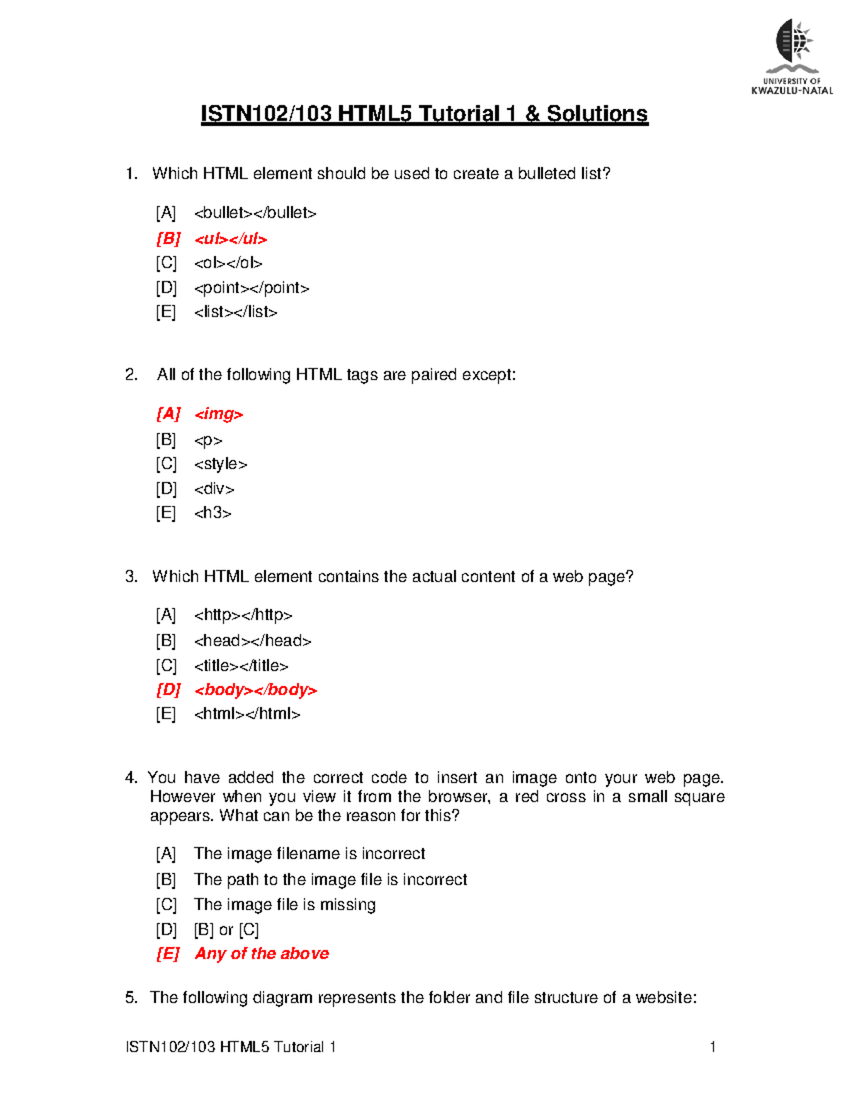 ISTN103 HTML Tutorial 1 Solution - ISTN102/103 HTML5 Tutorial 1 & Solutions Which HTML element ...
