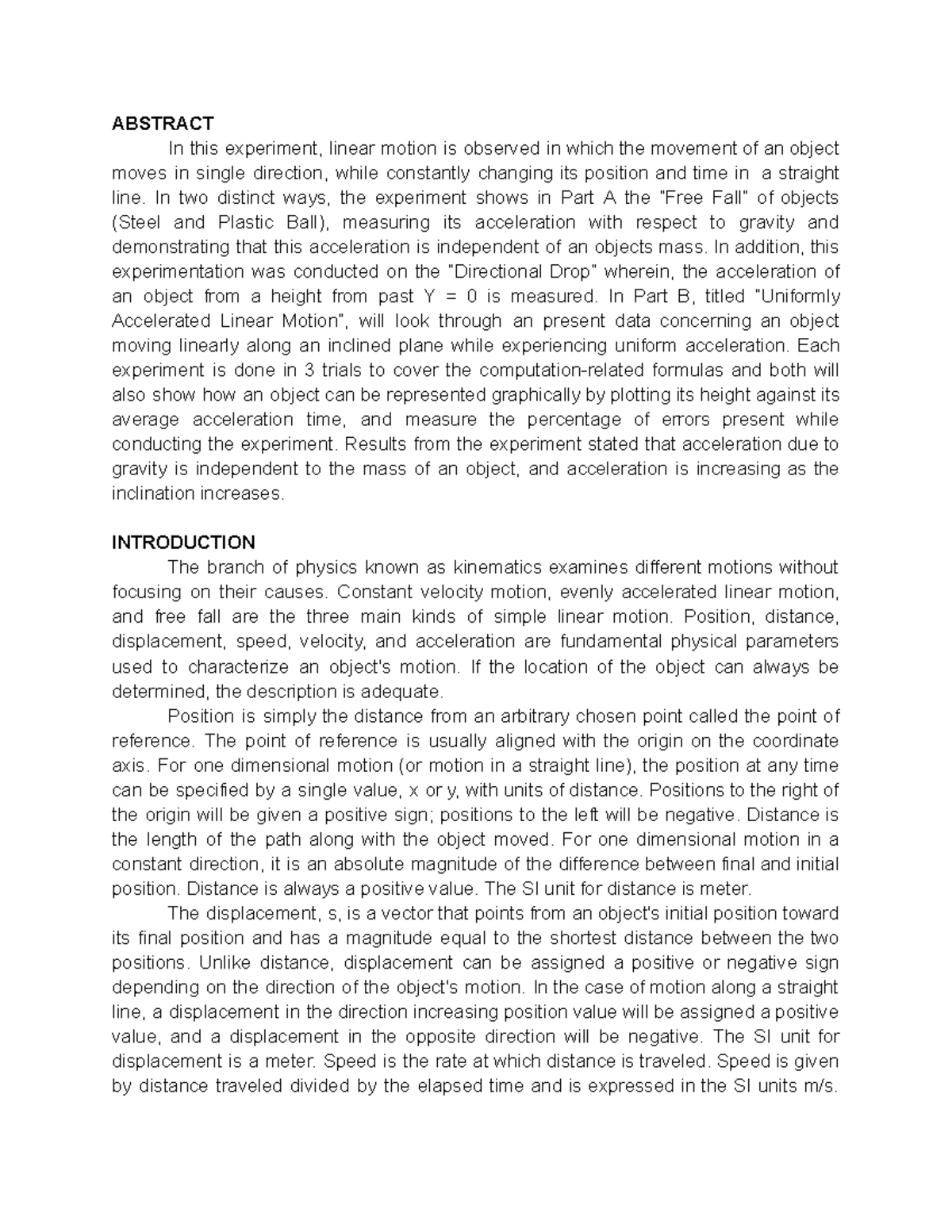 Physics Experiment 3 - ABSTRACT In this experiment, linear motion is ...