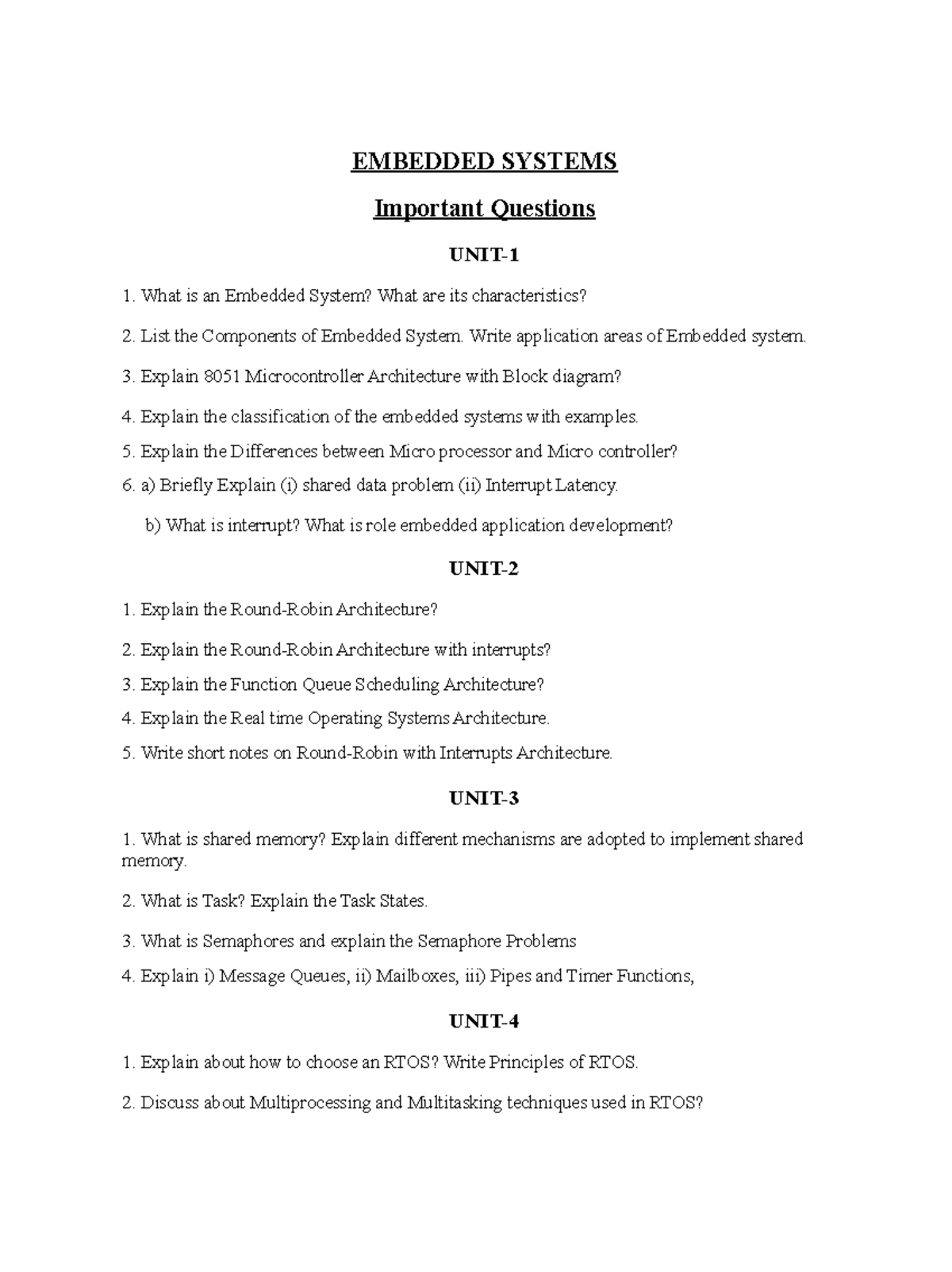 ES,BDA,AI,CSDF Cse - EMBEDDED SYSTEMS Important Questions UNIT- What is ...