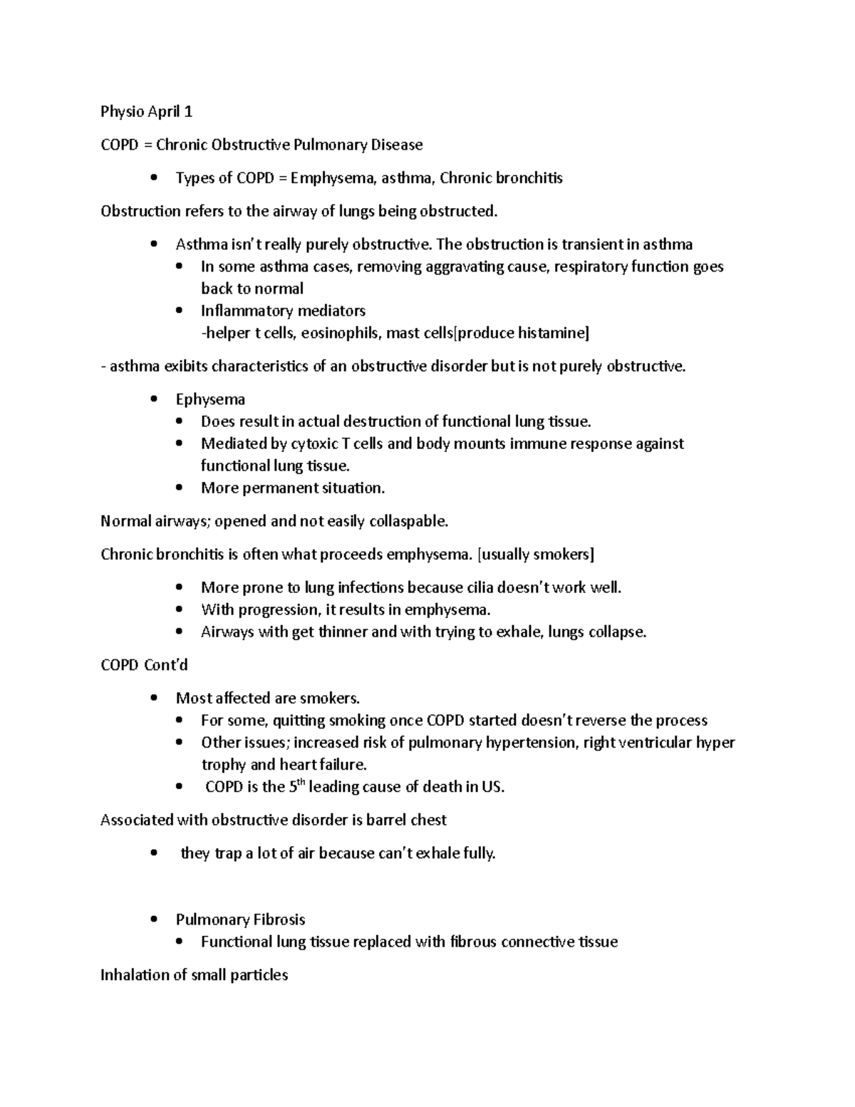 Physio april 1 - Lecture notes respiratory - Physio April 1 COPD ...