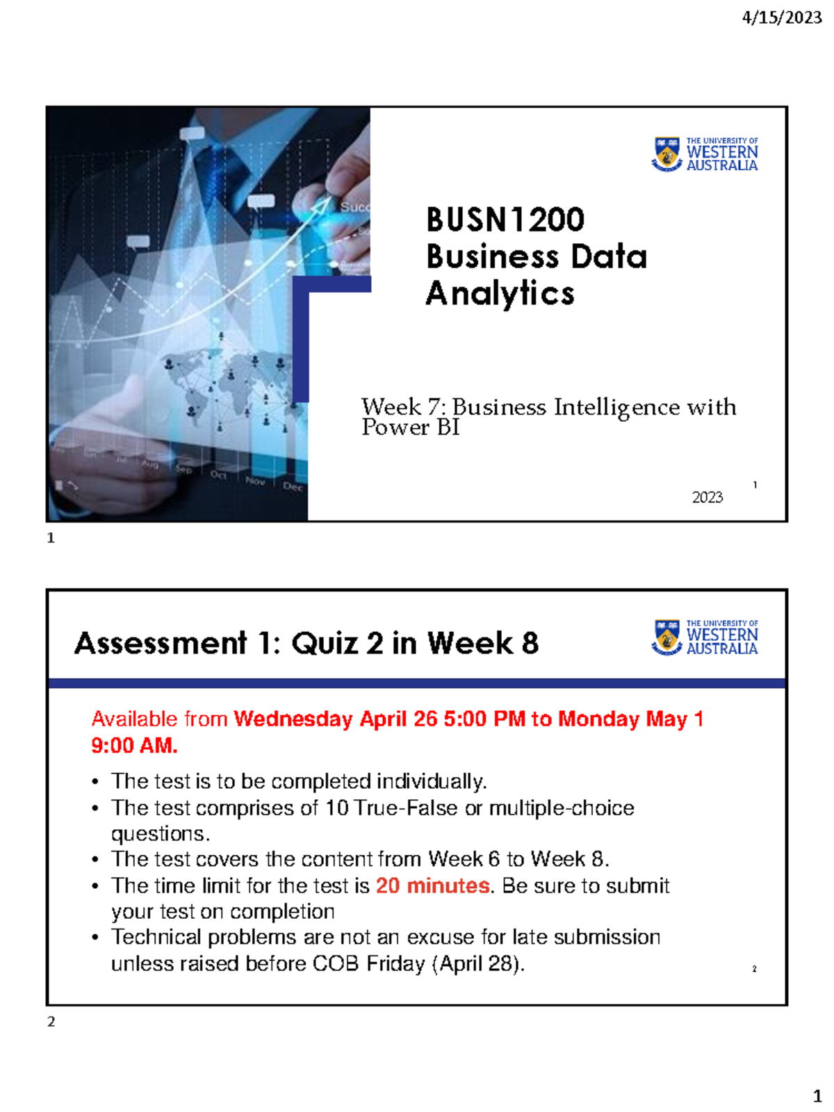 Busin 1200 Week 7 - lec notes - 1 Week 7: Business Intelligence with ...