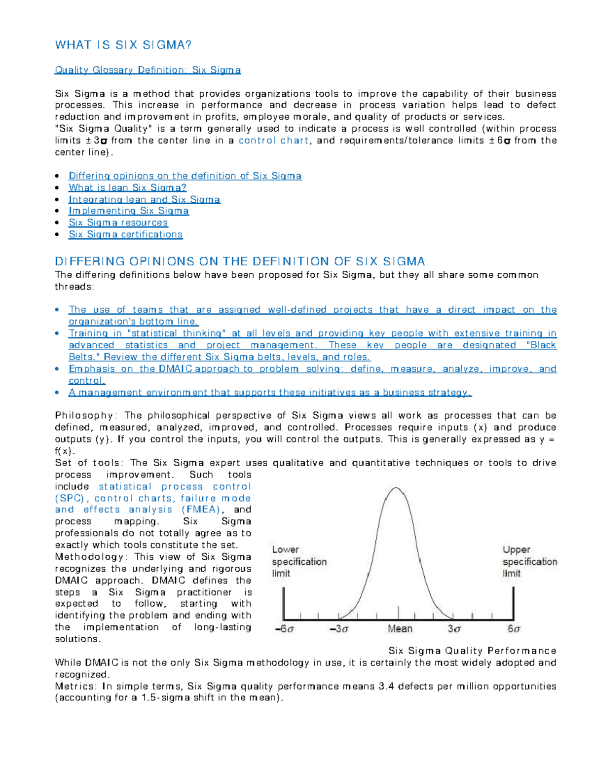 WHAT IS SIX Sigma - GME - WHAT IS SIX SIGMA? Quality Glossary ...