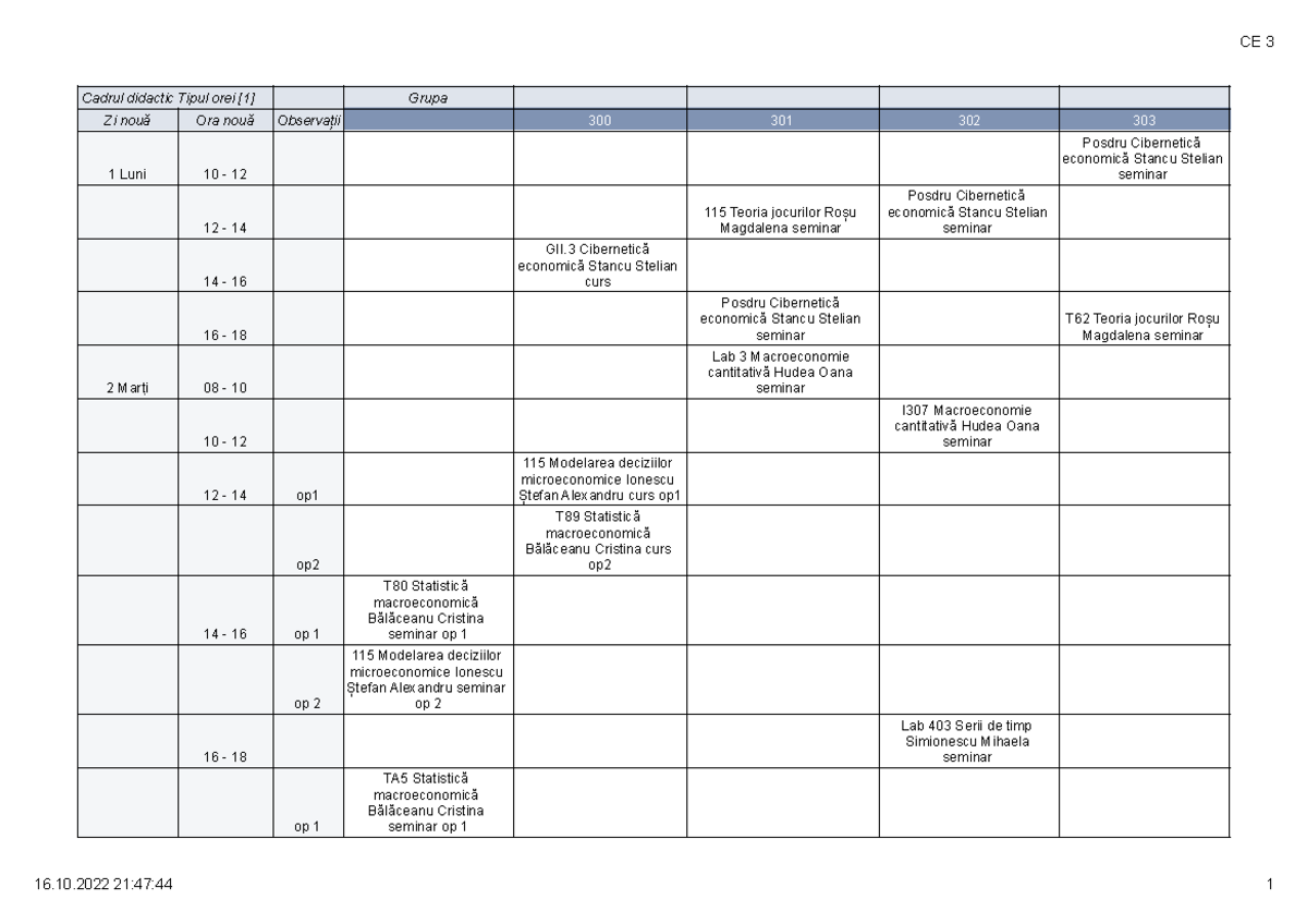 Orar FAA sem I final - CE 3 - CE 3 16.10 21:47:44 1 Sala Materia Cadrul ...