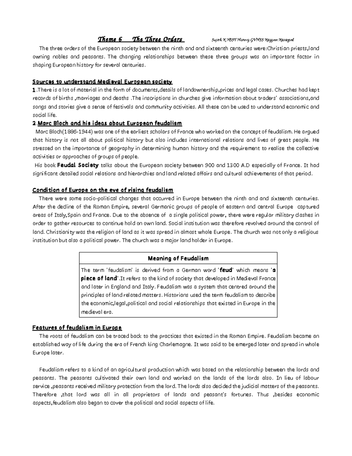 Three orders notesfinal - Theme 6 The Three Orders Sujith.K History ...