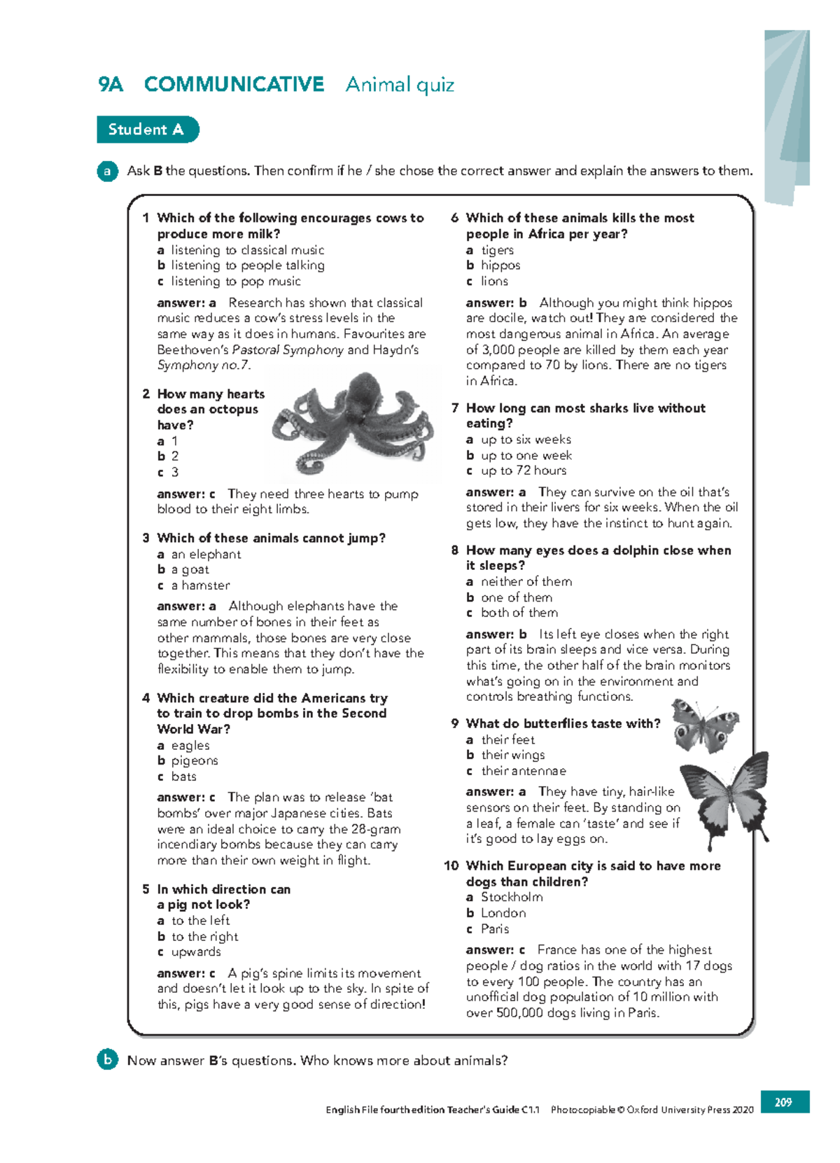 9A Communicative Animal quiz - English File fourth edition Teacher’s ...