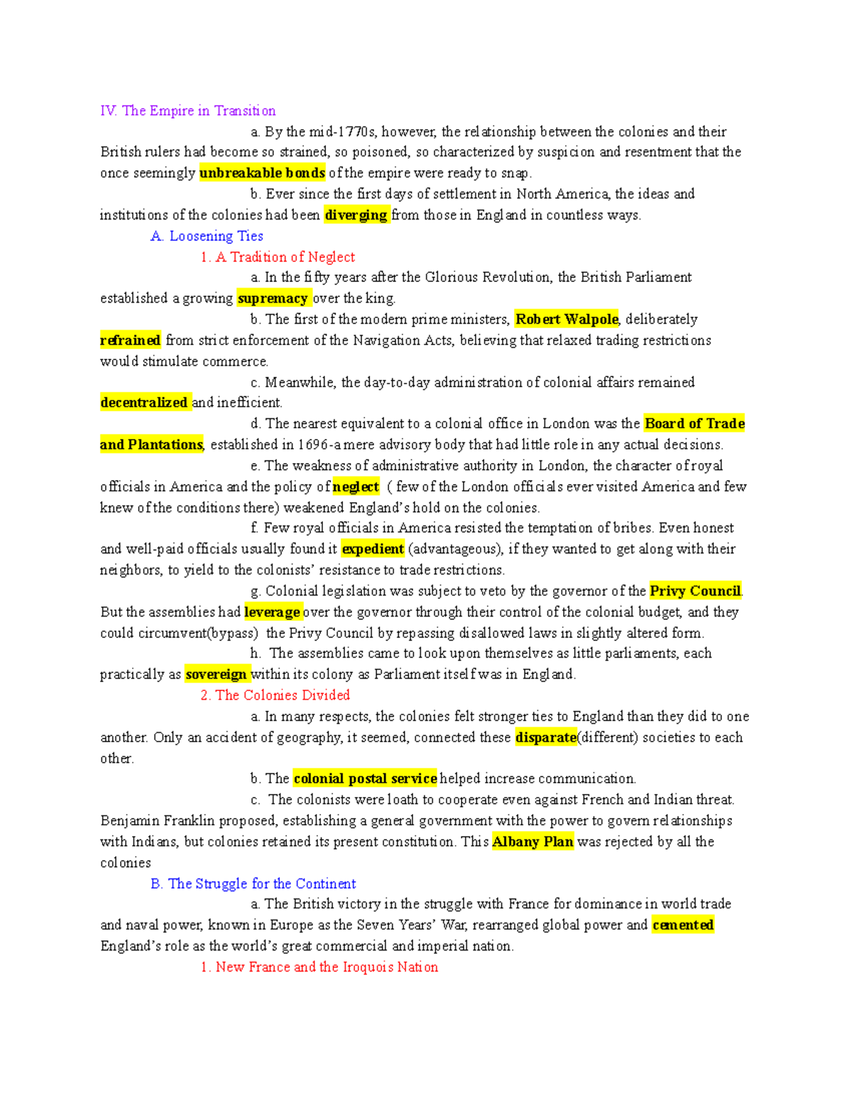 US History Notes Chapter 4 - IV. The Empire in Transition a. By the mid ...