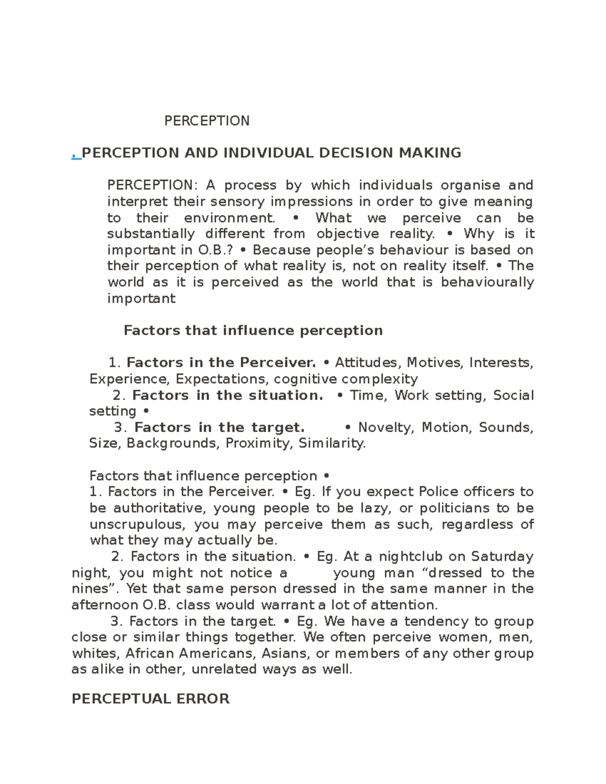 Perception AND OB - Is All about organizational behavior - PERCEPTION ...