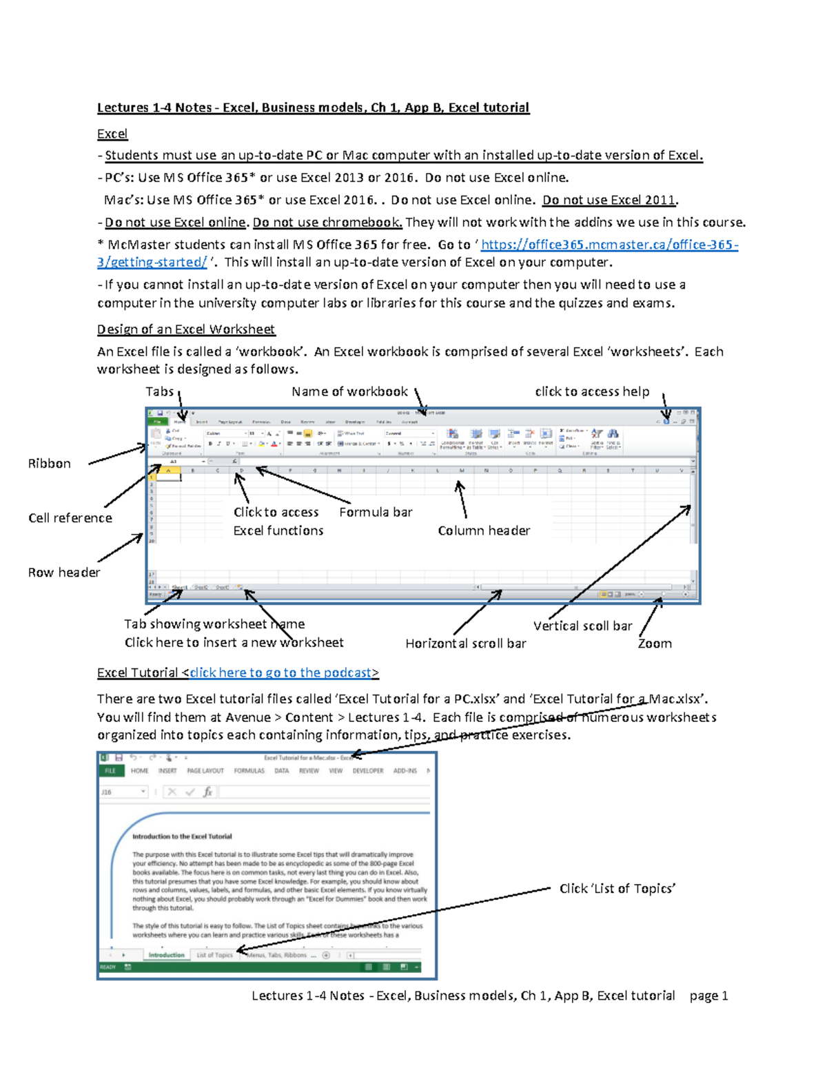 Lectures 1-4 Notes - Excel, Business models, Ch 1, App B, Excel ...