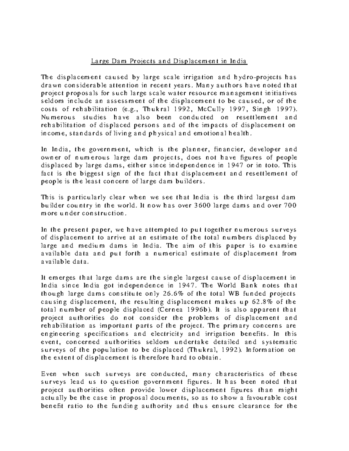 Displac largedams - Large Dam Projects and Displacement in India The ...