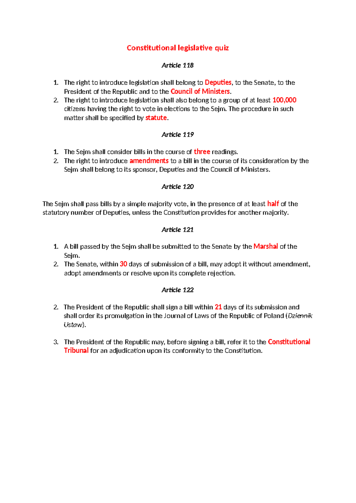 Constitutional legislative quiz KEY - Constitutional legislative quiz ...