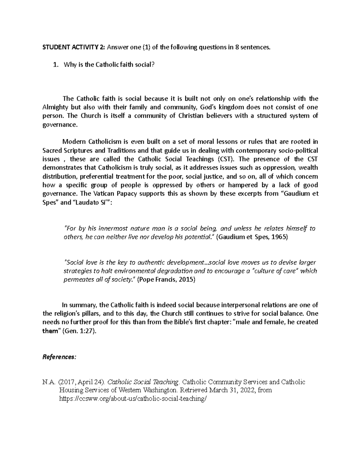 3.a. Module 1 Activity 2 - STUDENT ACTIVITY 2: Answer one (1) of the ...