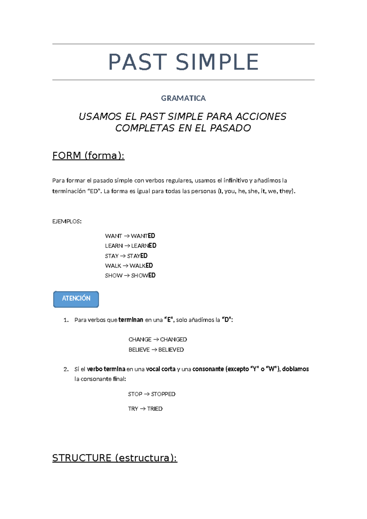 PAST SIMPLE apunte - PAST SIMPLE GRAMATICA USAMOS EL PAST SIMPLE PARA ...